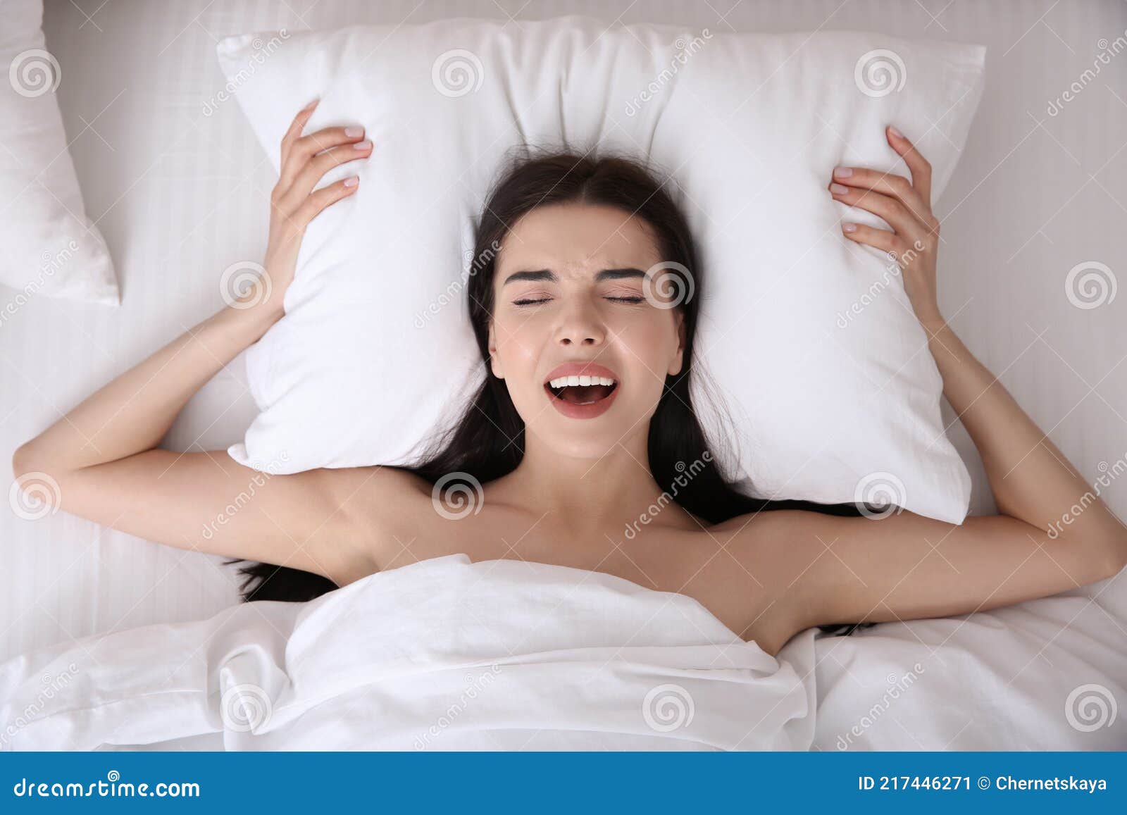 Young Woman Having Orgasm in Bed, Top View Stock Image - Image of ...