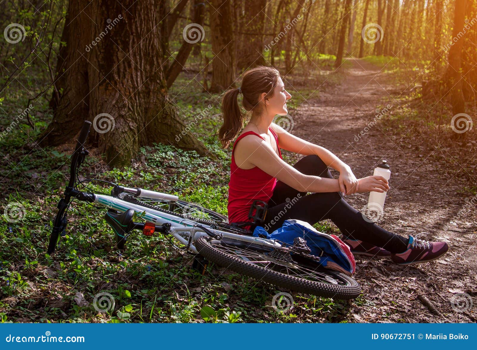 Young Woman Having a Rest after Riding a Bicycle Stock Image - Image of ...
