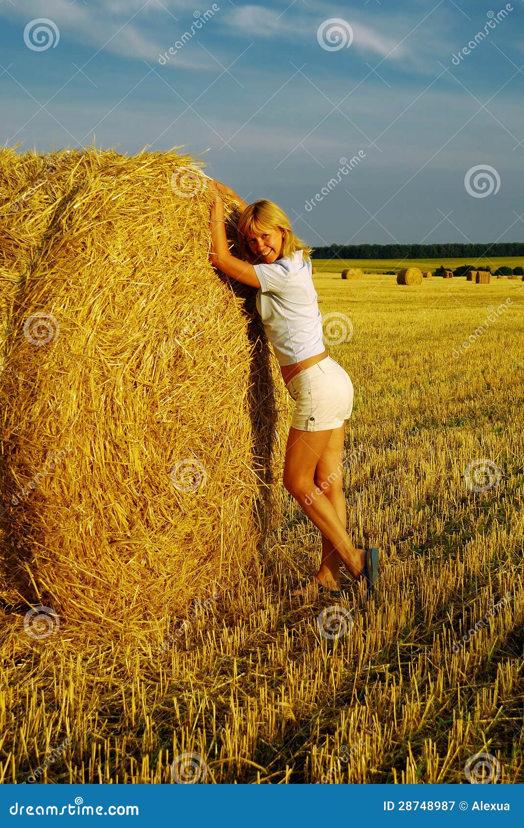 Young Woman with a Haystack Stock Image - Image of landscape, pretty ...