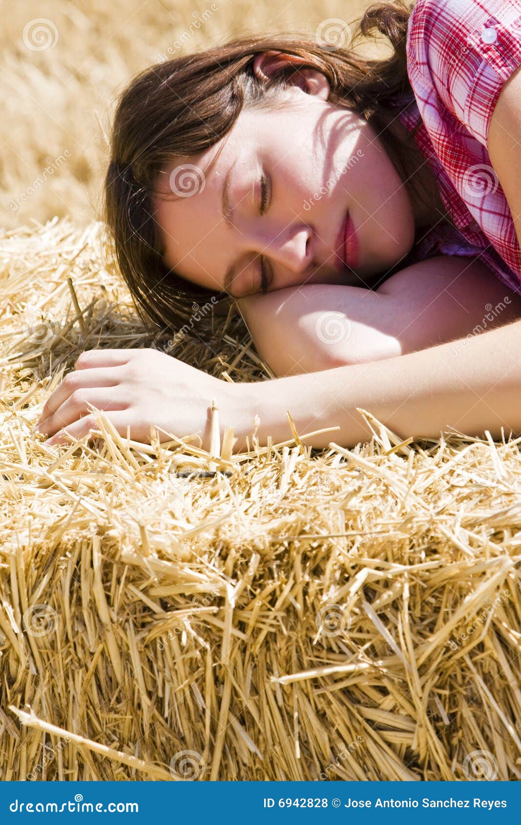 Young woman in haystack stock photo. Image of resting - 6942828