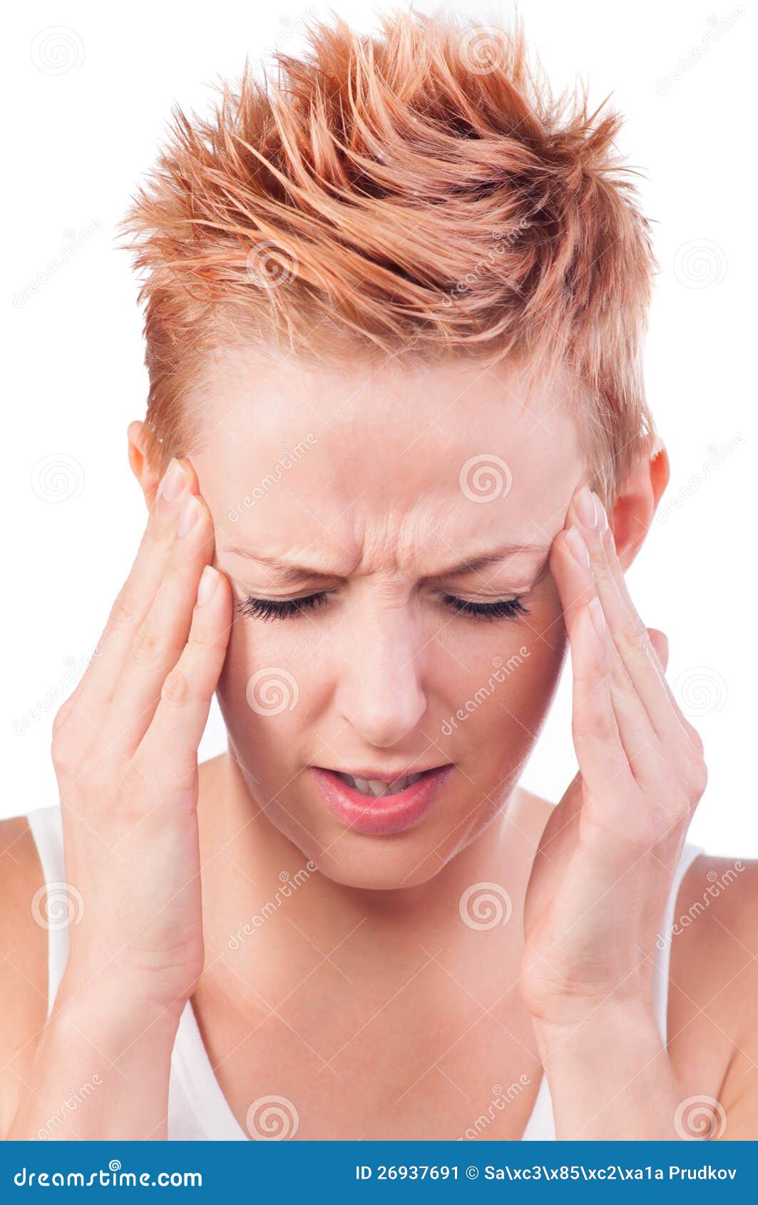 Young Woman with Headache Isolated on White Stock Image - Image of ...