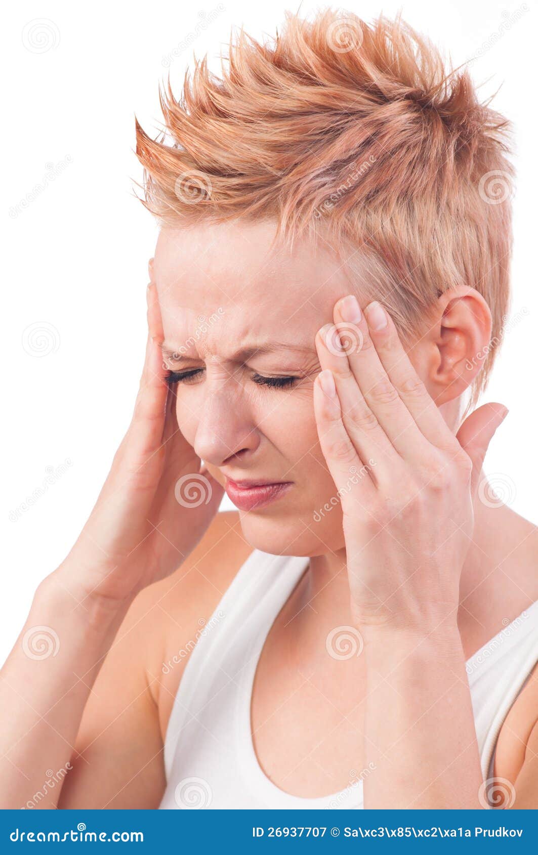 Young Woman with Headache Isolated on White Stock Image - Image of ...