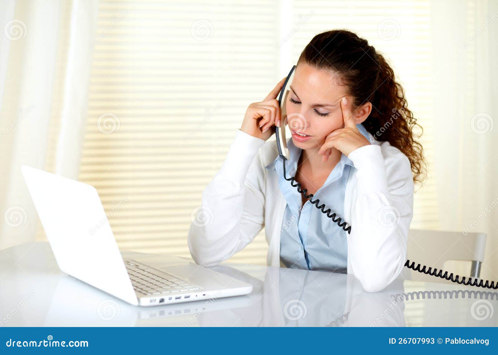 Young Woman with Headache Speaking on Phone Stock Image - Image of lady ...