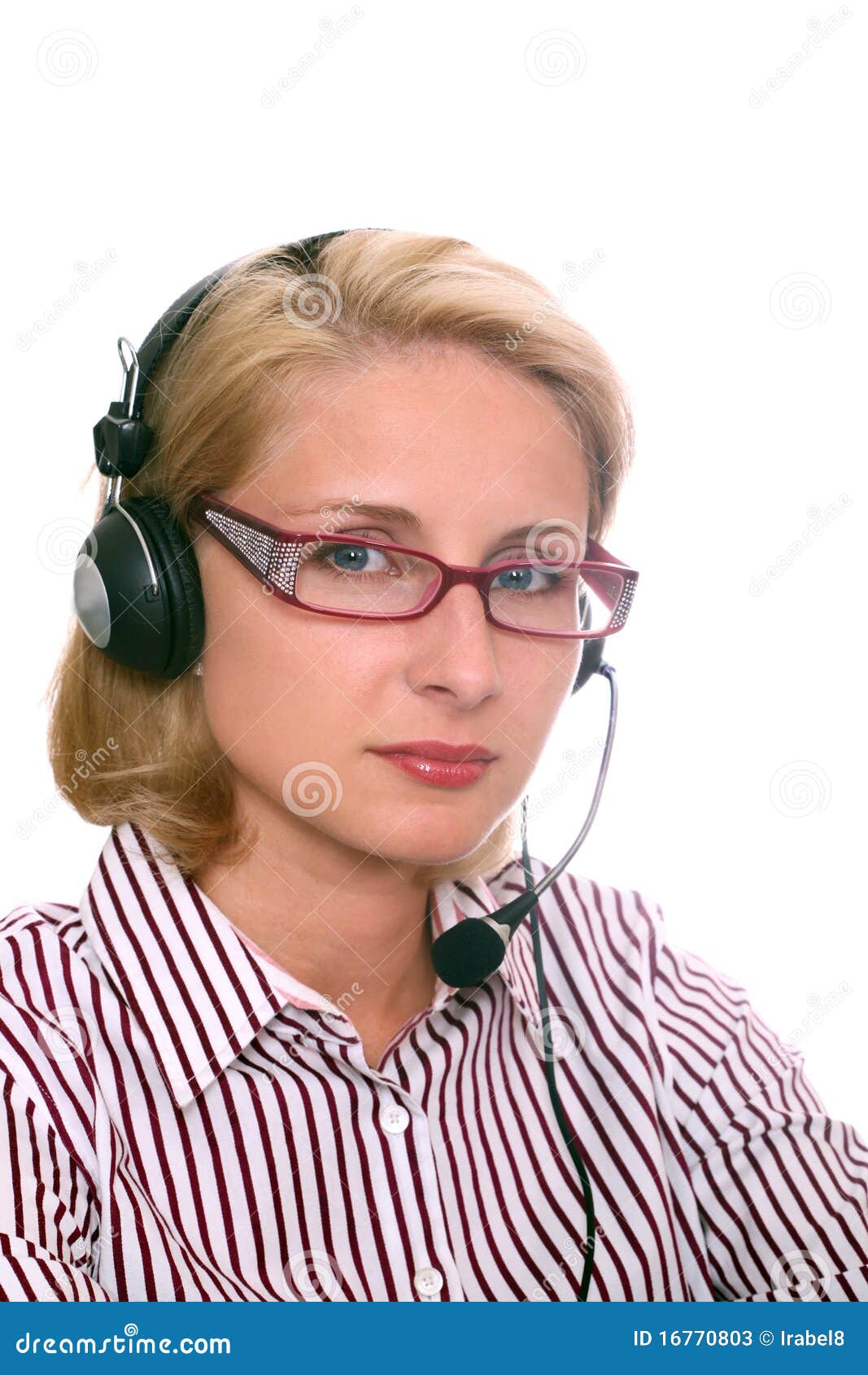 Young Woman with Headphones and Microphone Stock Image - Image of face ...