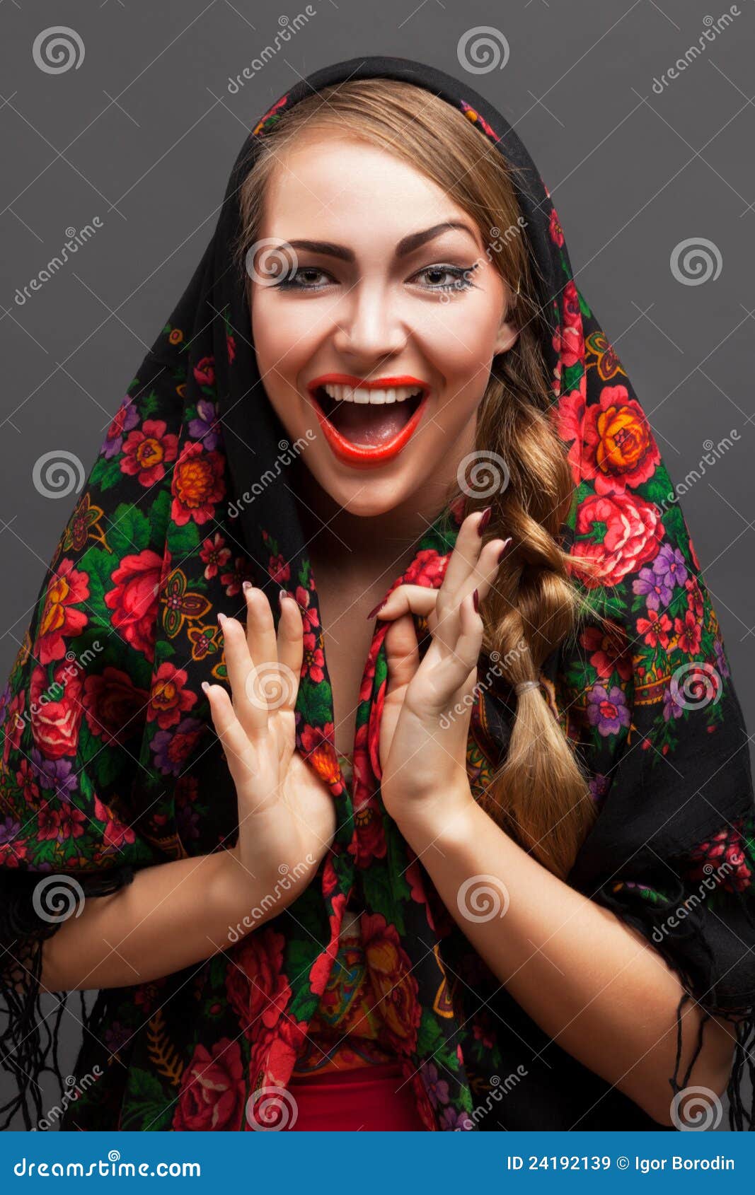 Young Woman in a Headscarf in the Russian Style. Stock Image - Image of ...