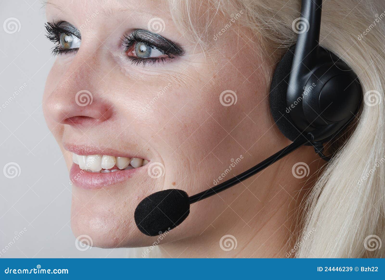 Young woman with headset stock image. Image of head, people - 24446239