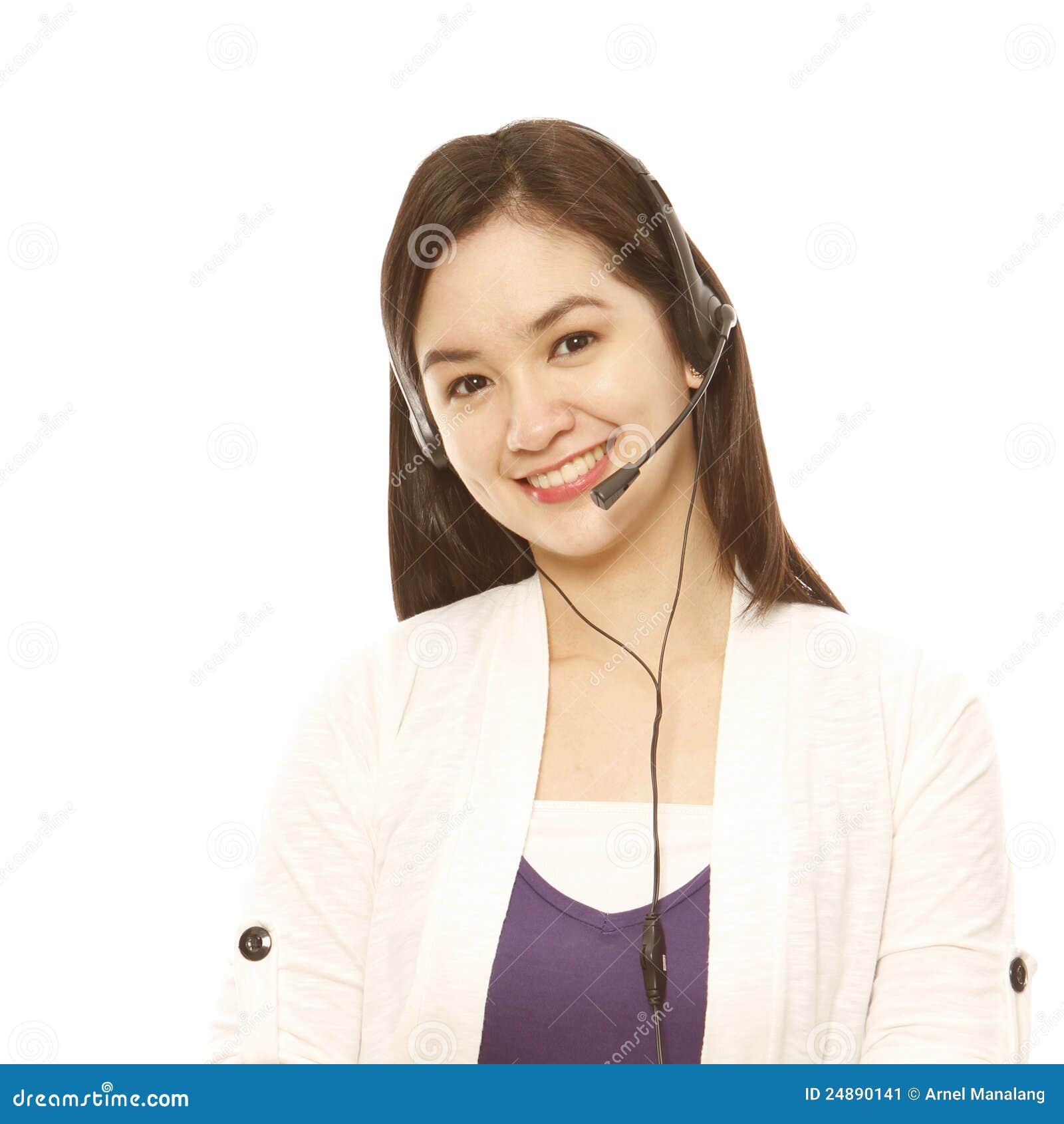 Young Woman with Headset stock image. Image of smiling - 24890141
