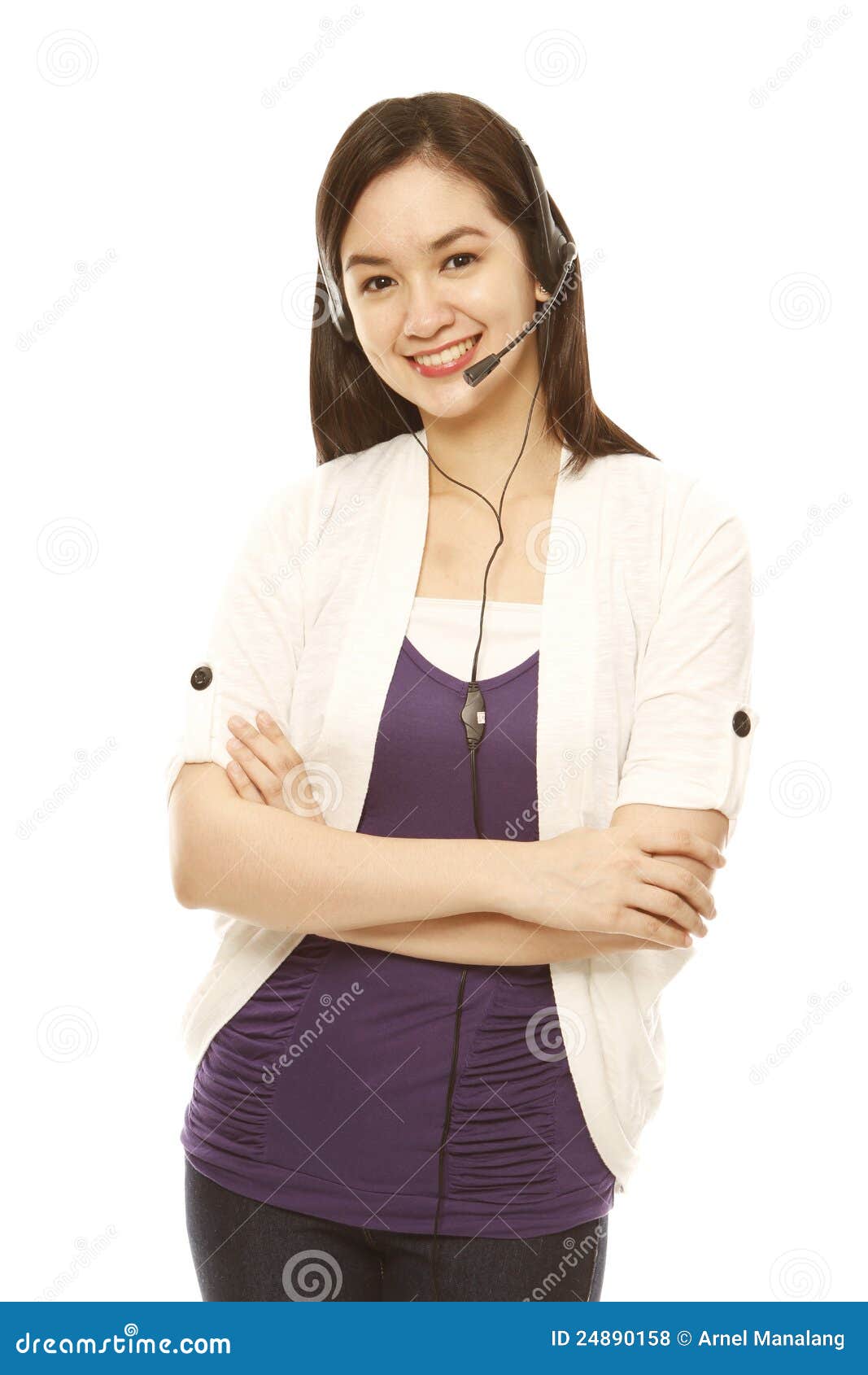 Young Woman with Headset stock photo. Image of shot, studio - 24890158