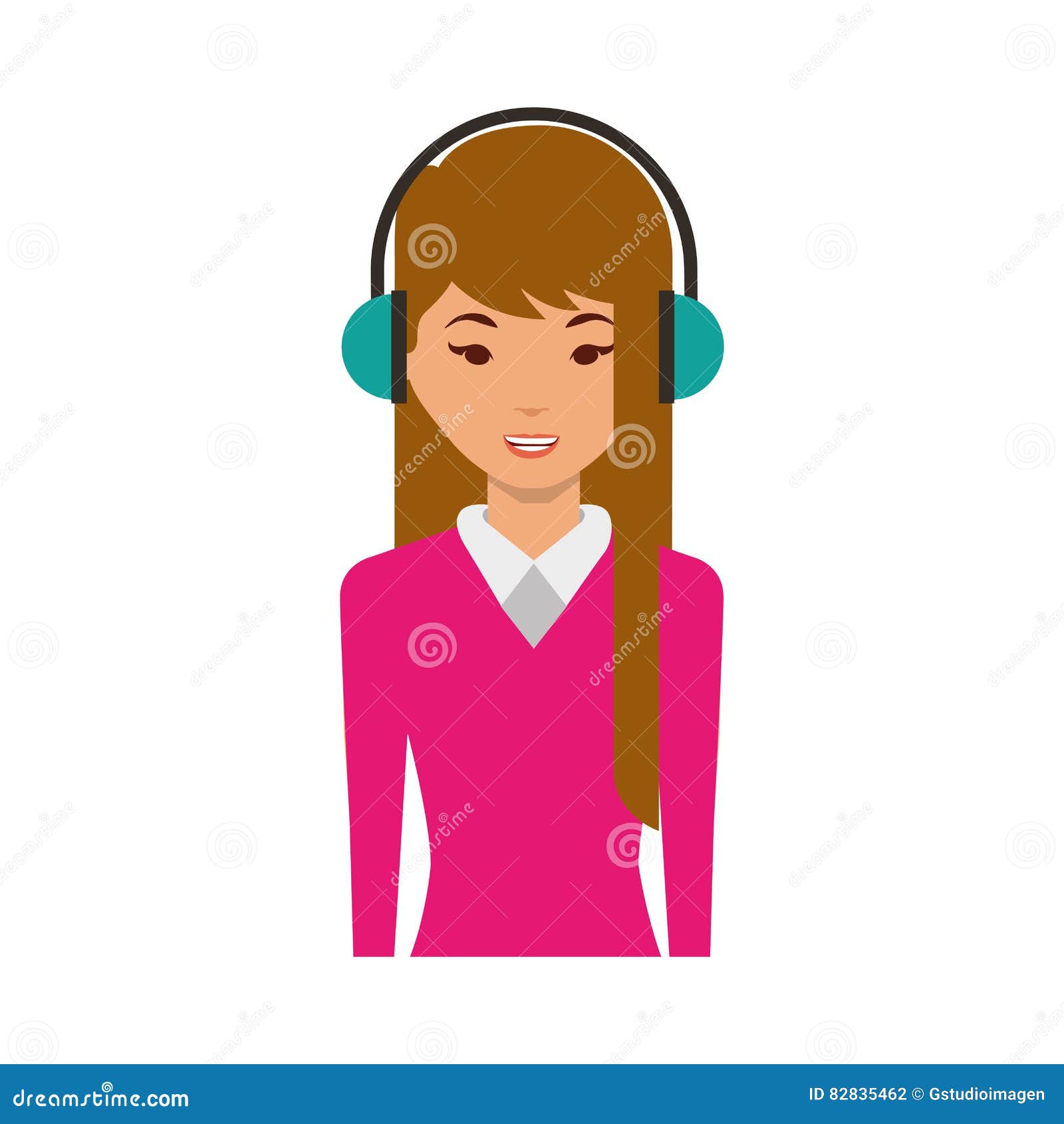 Young Woman with Headset Character Stock Illustration - Illustration of ...