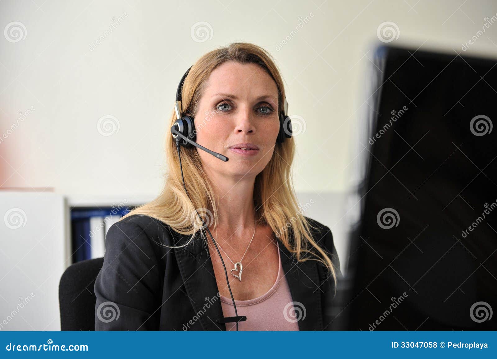 Young Woman Headset Computer Stock Photo - Image of face, cheerful ...
