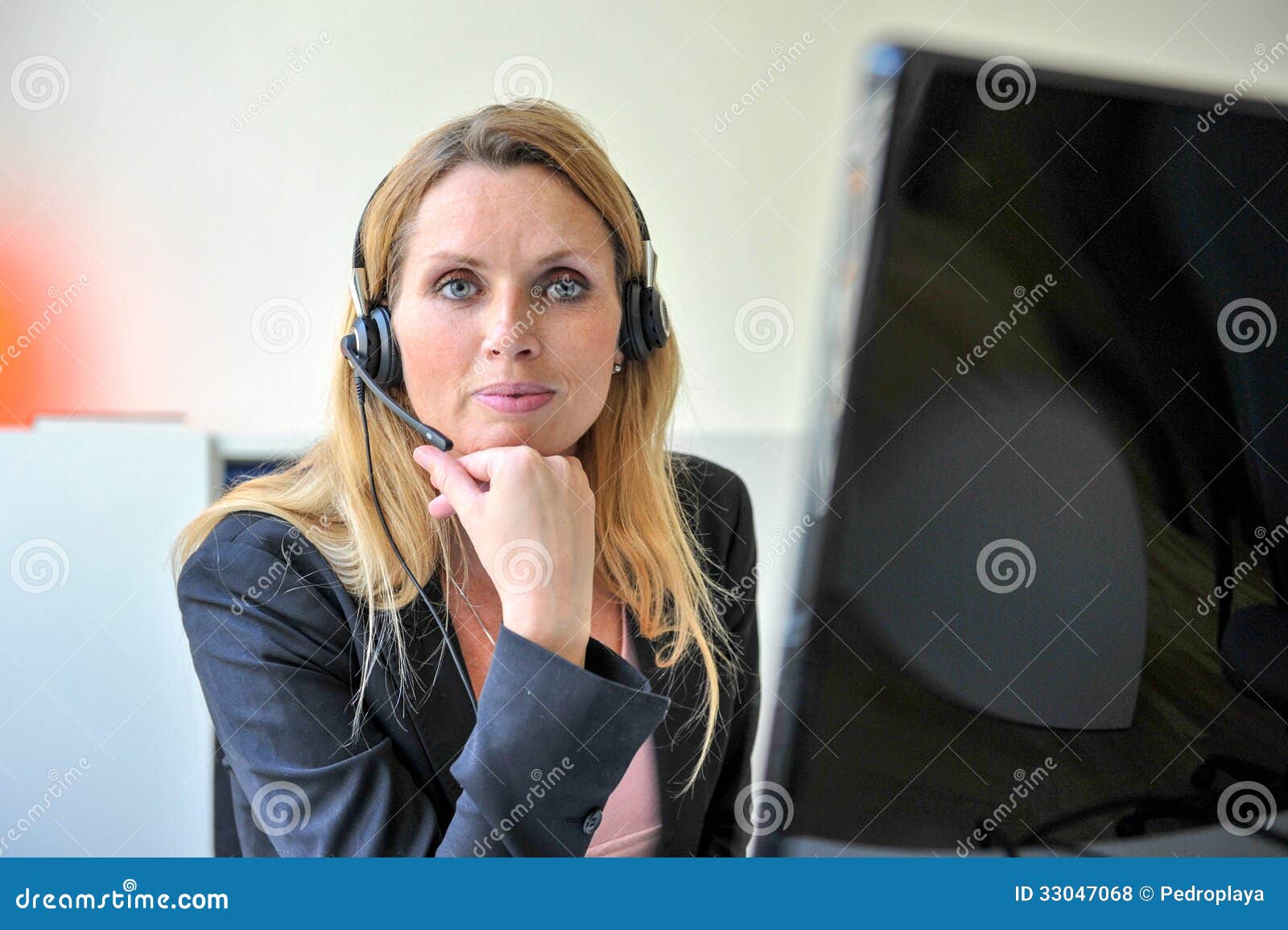 Young Woman Headset Computer Stock Photo - Image of white, woman: 33047068