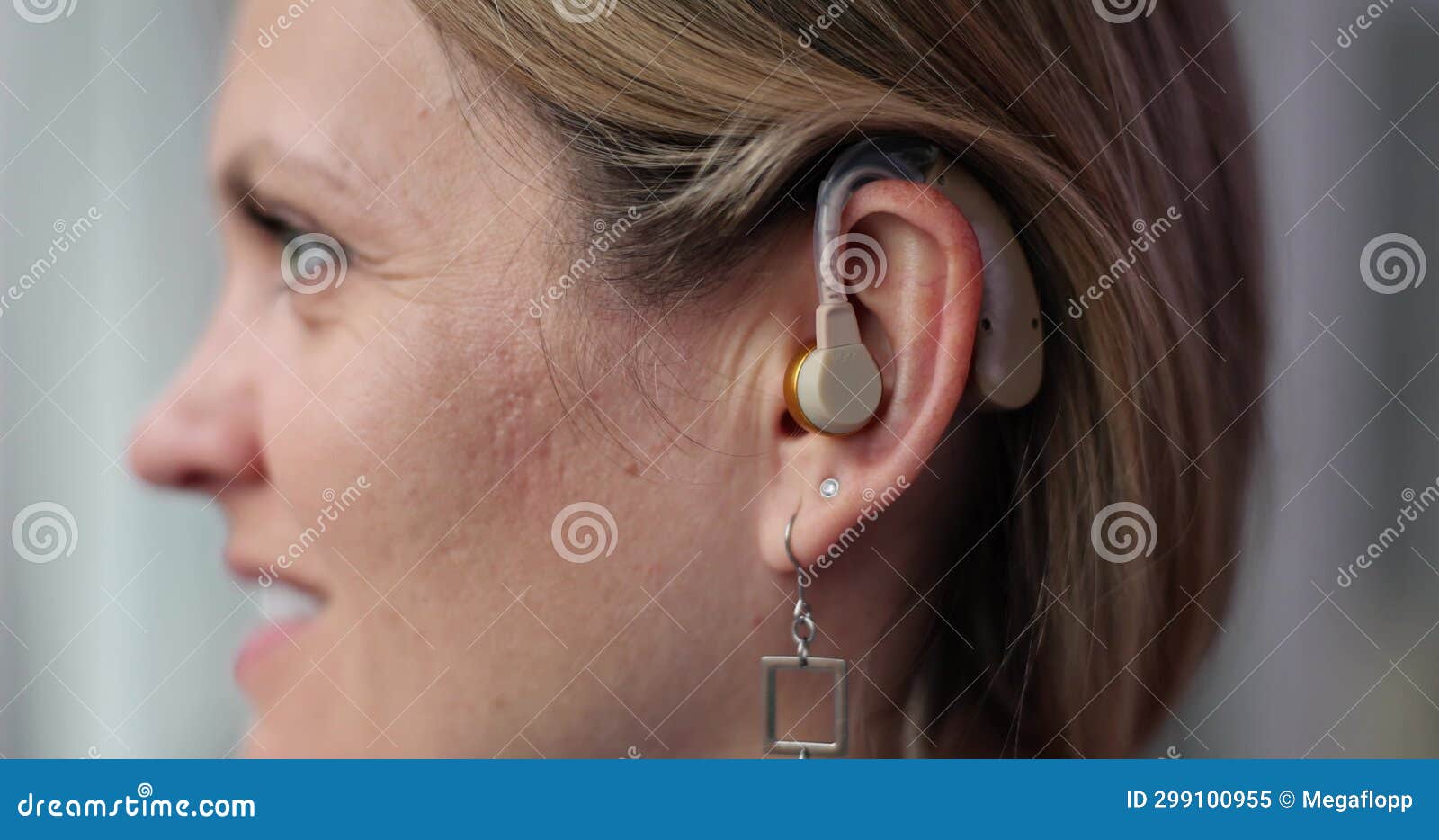Young Woman and Hearing Aid on Ear Stock Video - Video of deafness ...