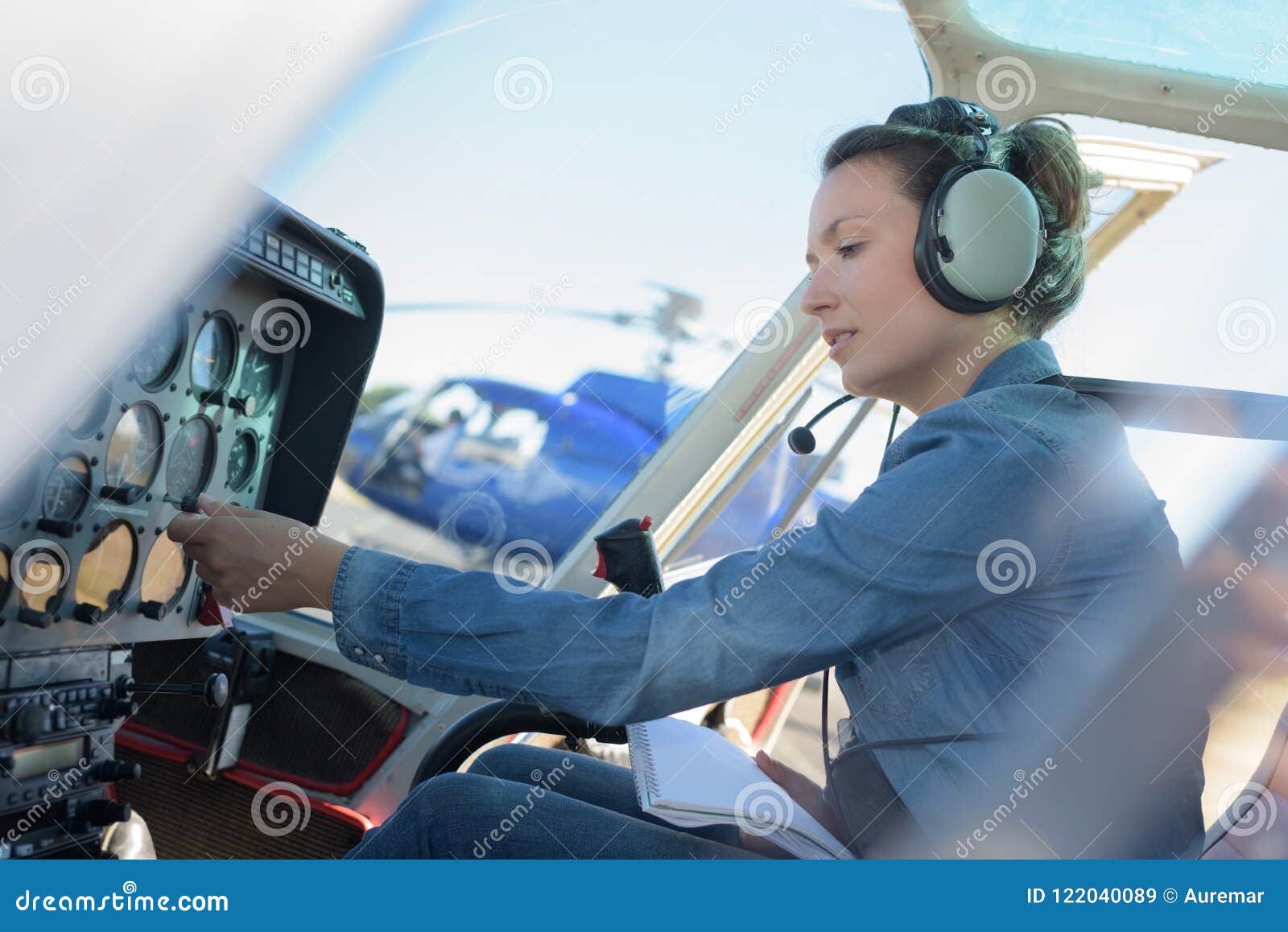 Young Woman Helicopter Pilot Stock Image - Image of happy, face: 122040089