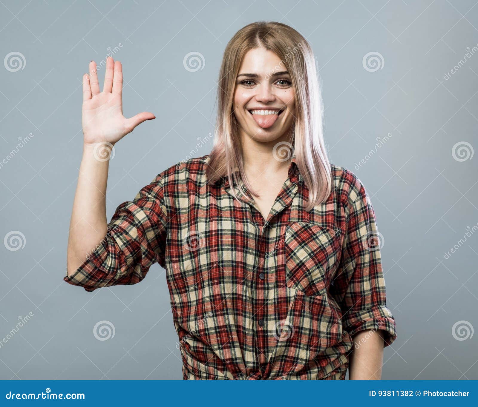 Young Woman with Hello Sign Stock Photo - Image of beauty, pretty: 93811382