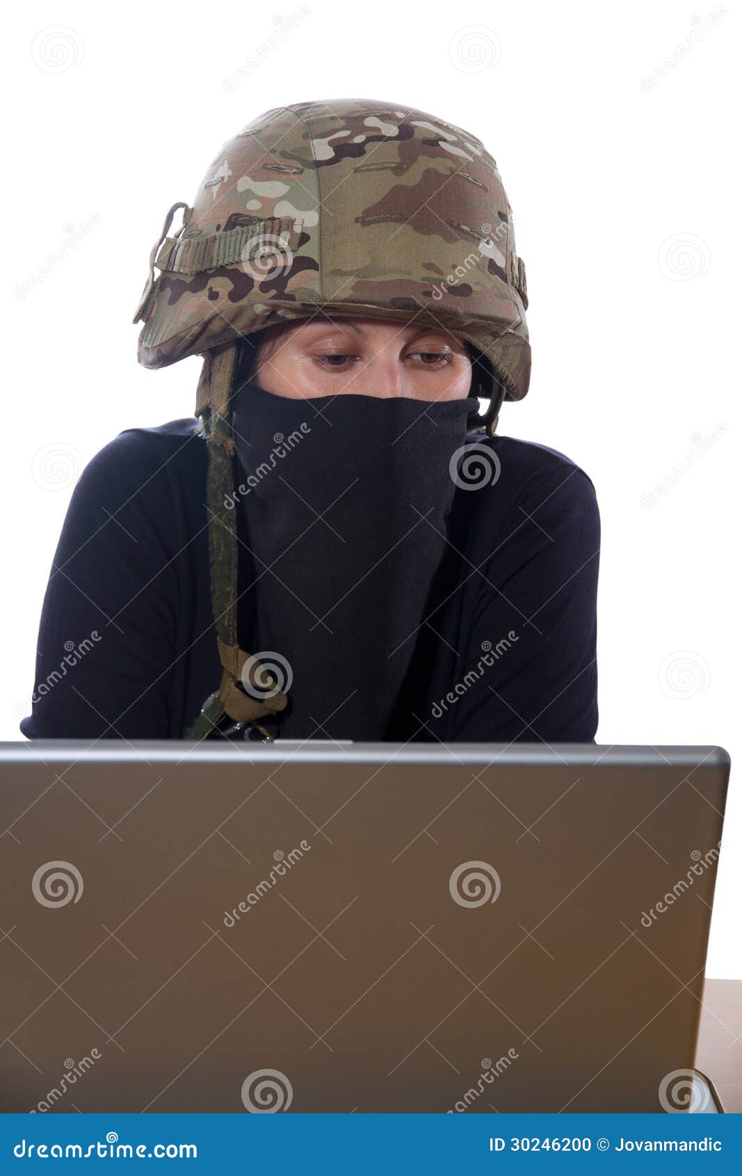 Hacker with computer stock photo. Image of thief, female - 30246200