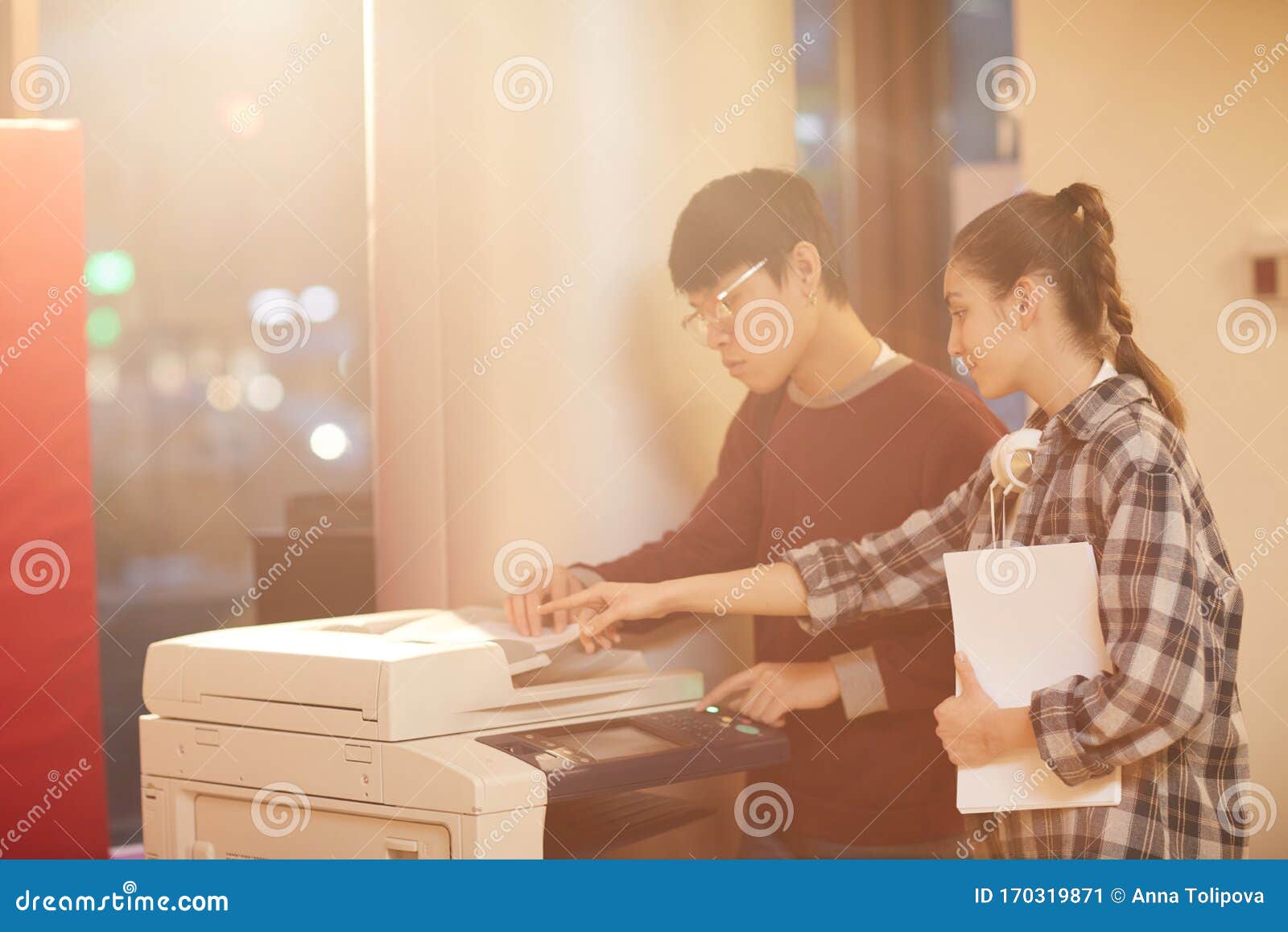 Students using printer stock image. Image of printer - 170319871