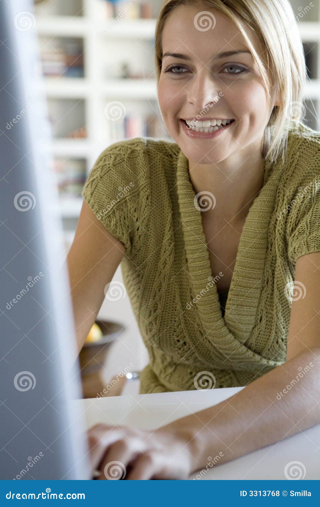 A Young Woman at Her Computer Stock Photo - Image of portrait ...