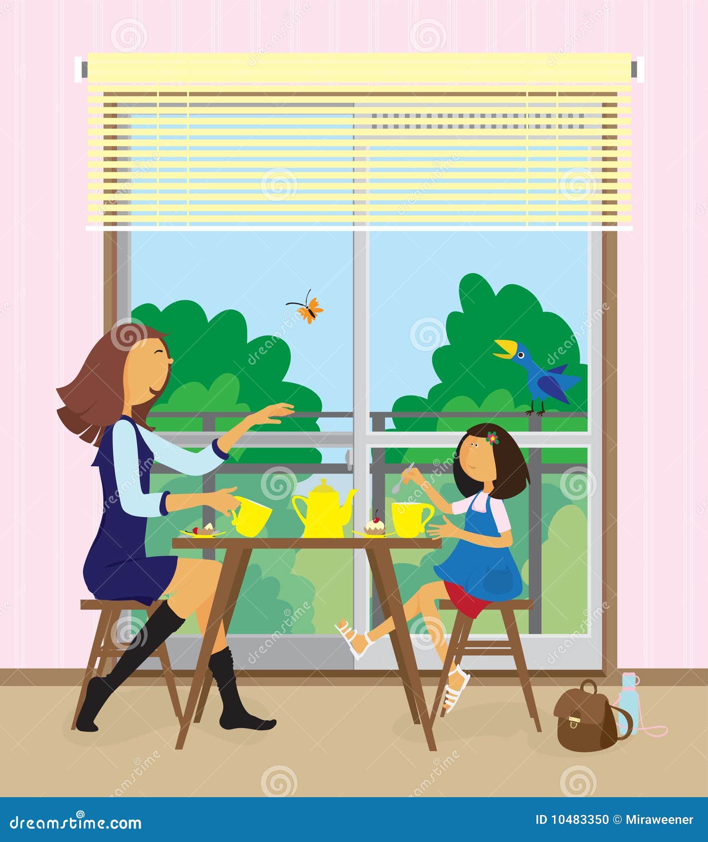 Young Woman and Her Daughter Have a Breakfast. Stock Vector ...