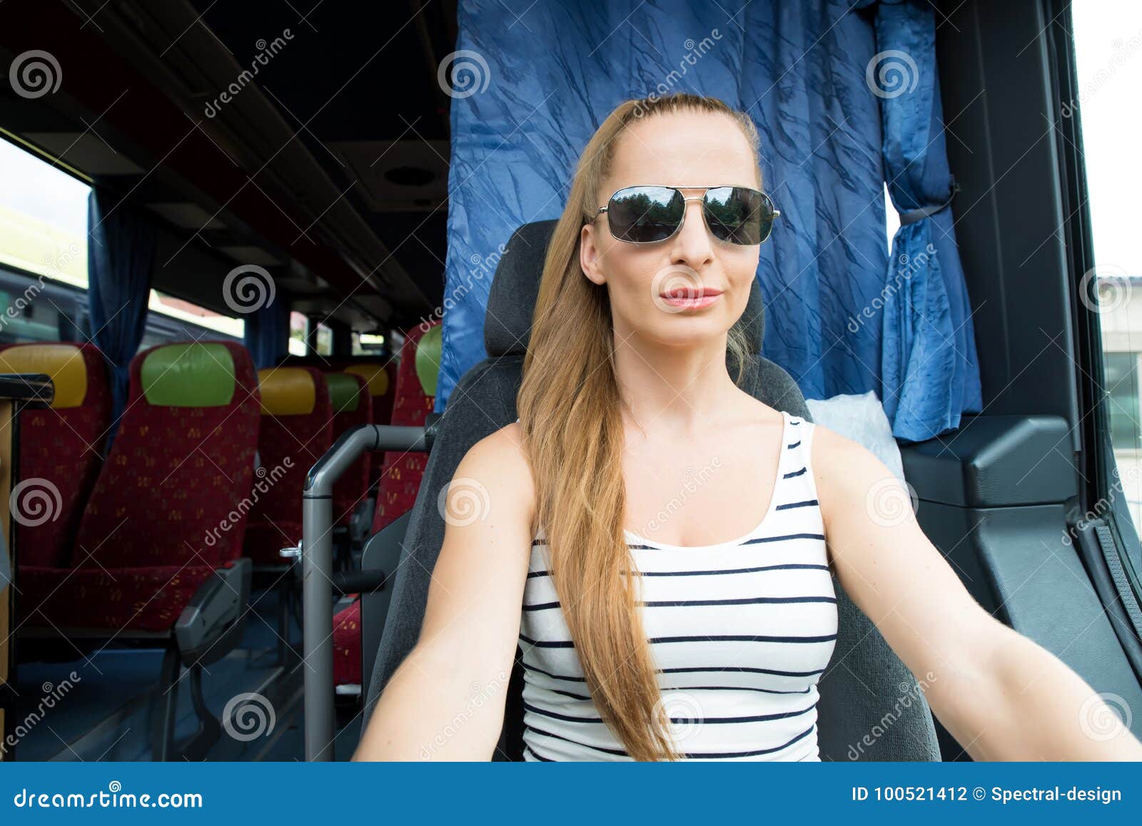 Young Woman in Her Function As a Bus Driver Stock Photo - Image of ...