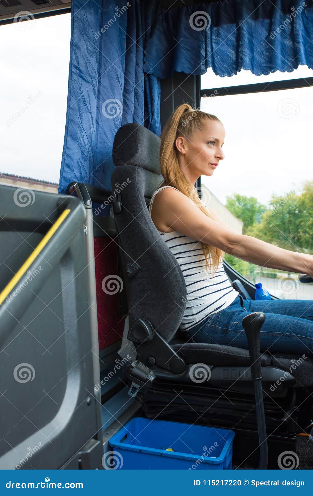 Young Woman in Her Function As a Bus Driver Stock Photo - Image of ...