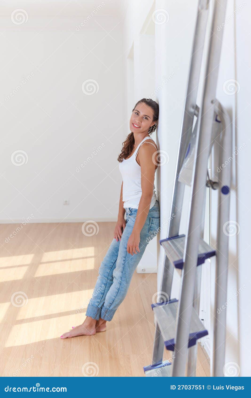 Young Woman in Her New Home Stock Image - Image of beautiful, internet ...