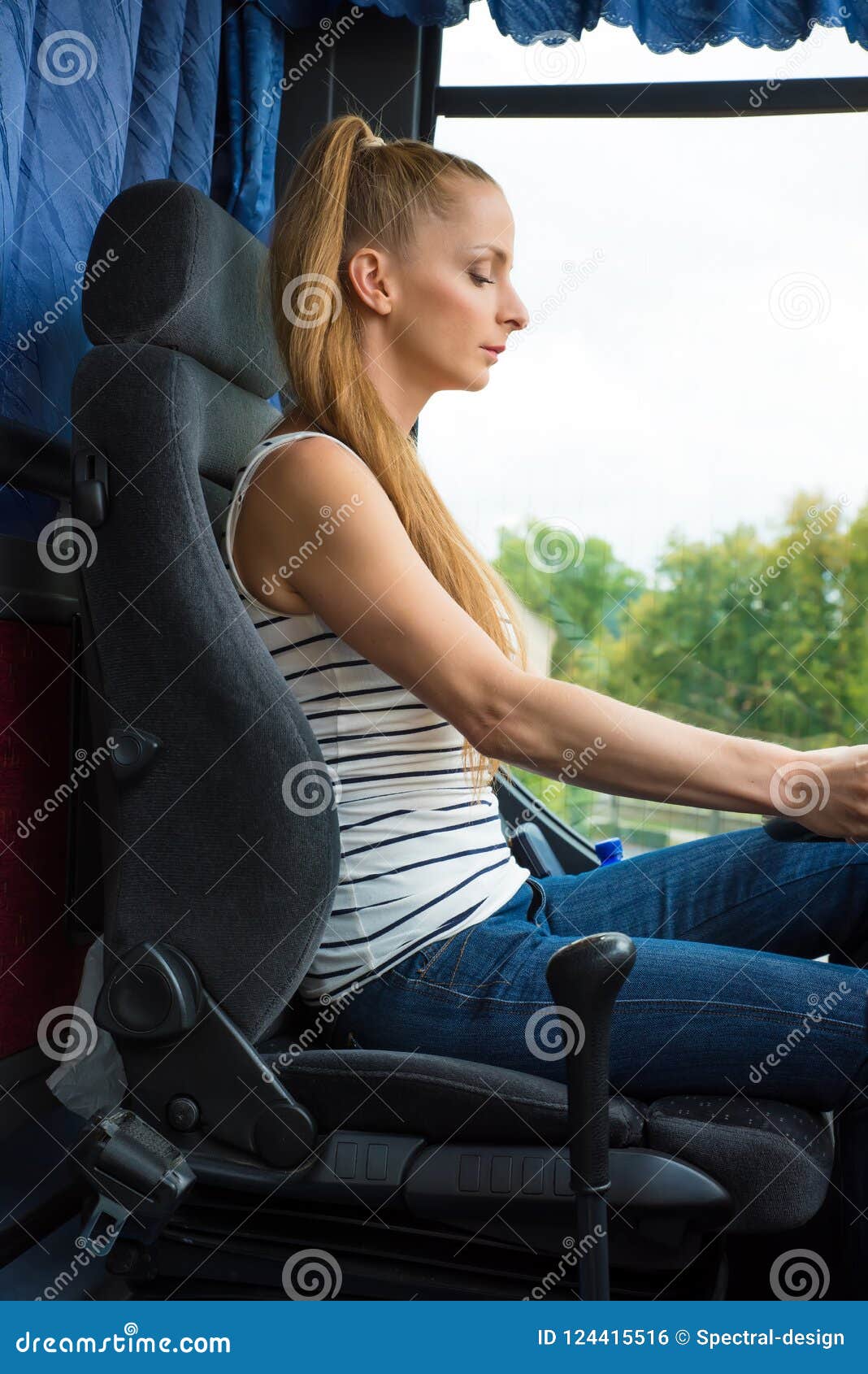 Young Woman in Her Function As a Bus Driver Stock Photo - Image of ...