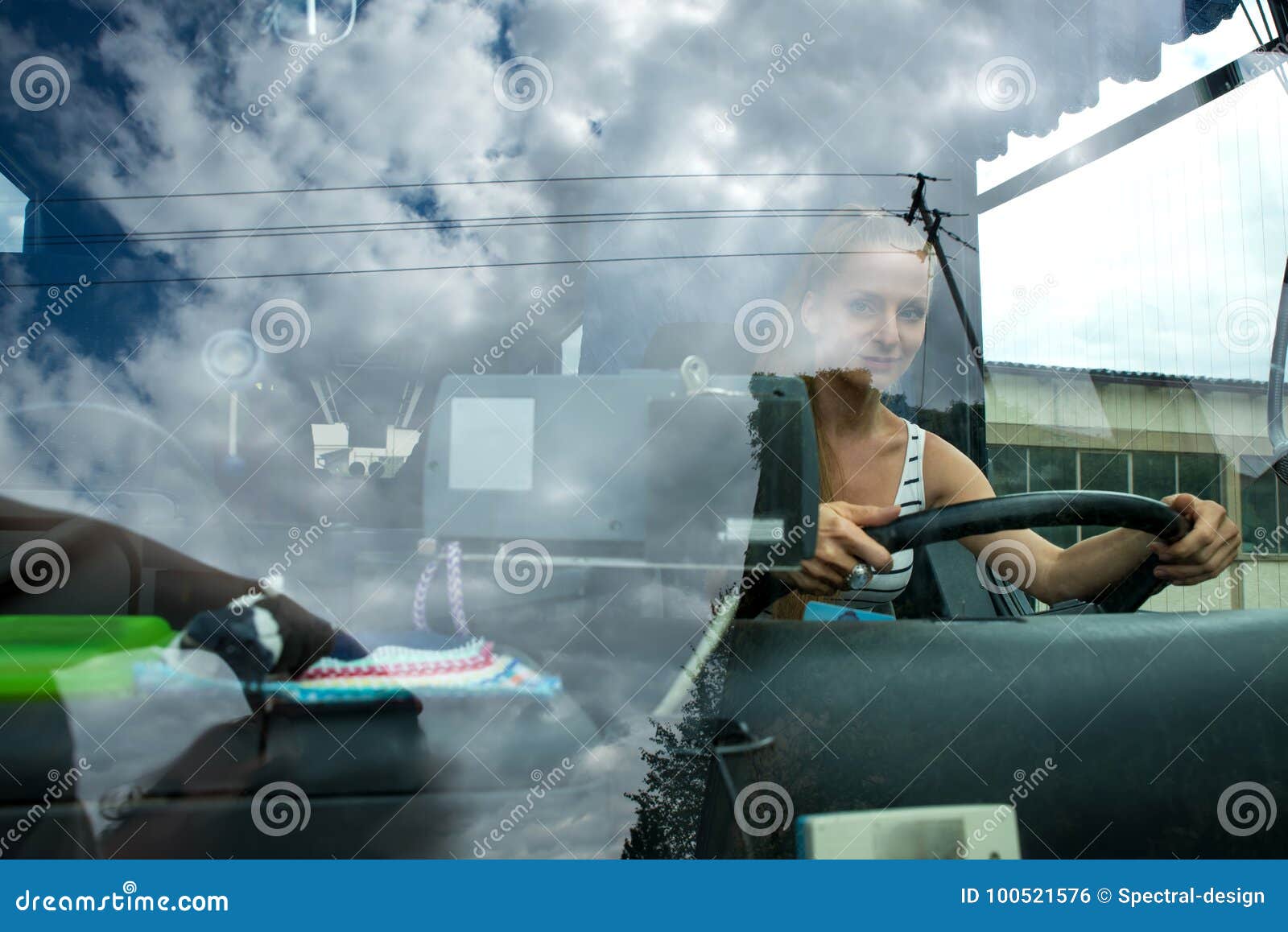 Young Woman in Her Function As a Bus Driver Stock Photo - Image of ...
