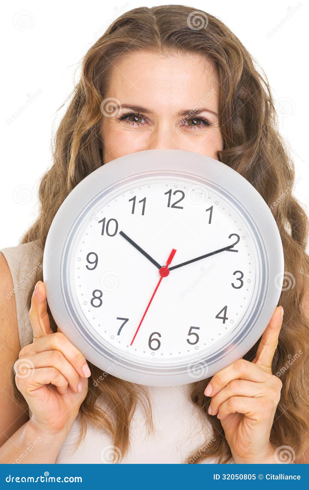 Young Woman Hiding Behind Clock Stock Image - Image of caucasian, woman ...