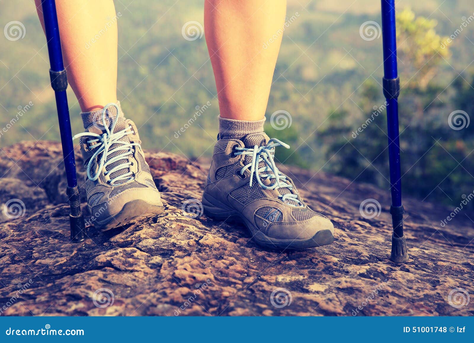 Young Woman Hiker Legs on Mountain Peak Stock Photo - Image of forest ...