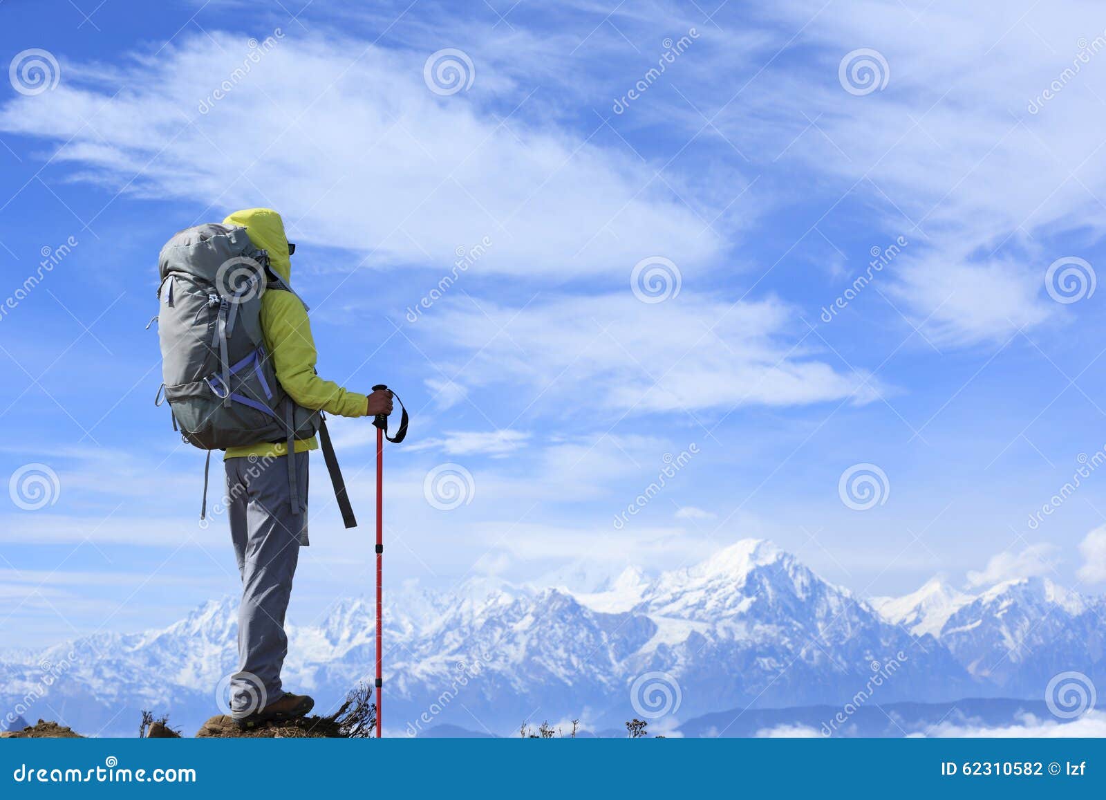 Young Woman Hiker on Mountain Peak Stock Photo - Image of enjoyment ...
