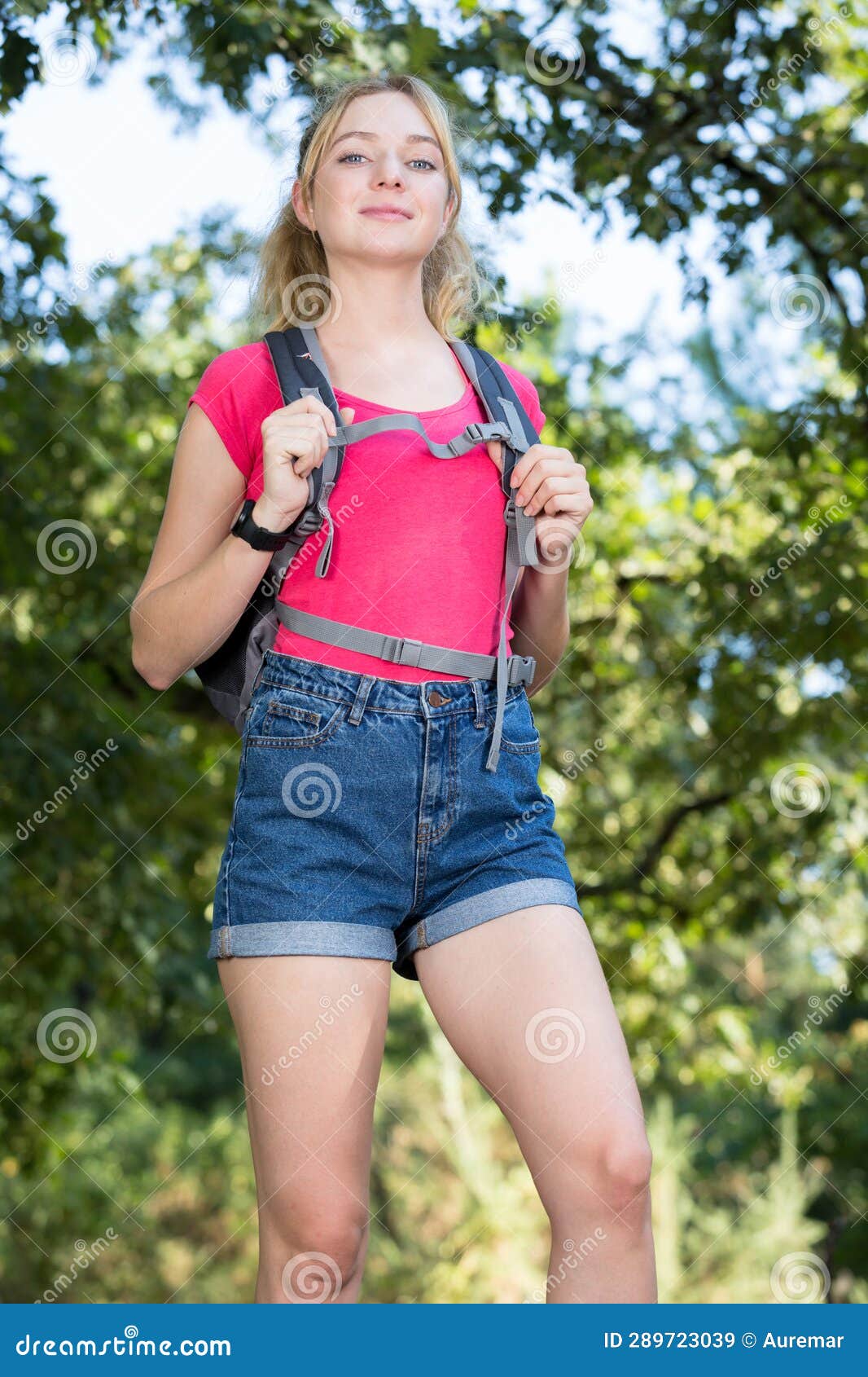 Young Woman Hiker Standing Looking at Camera Stock Image - Image of ...