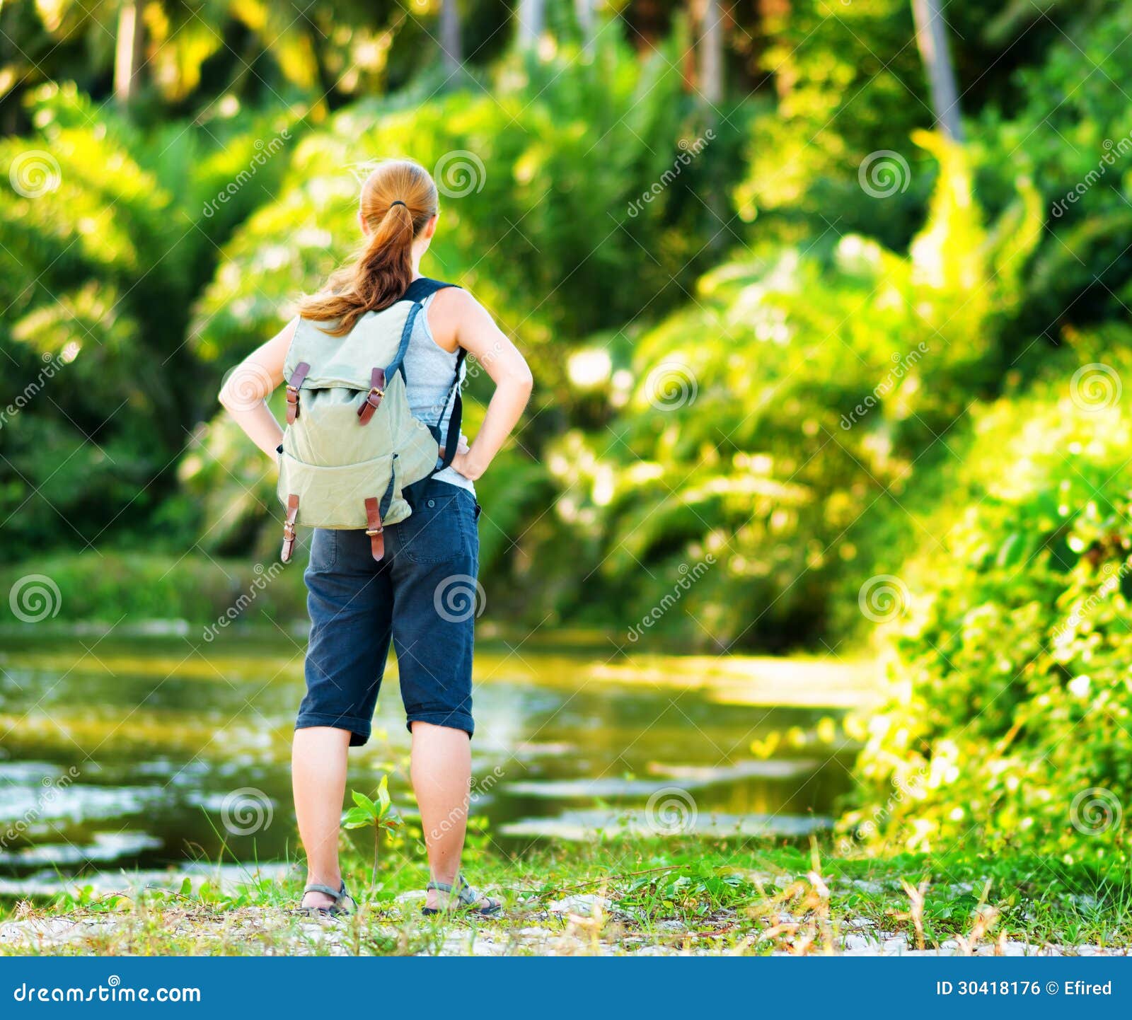Young Woman Hiking with Backpack Stock Photo - Image of journey, girl ...