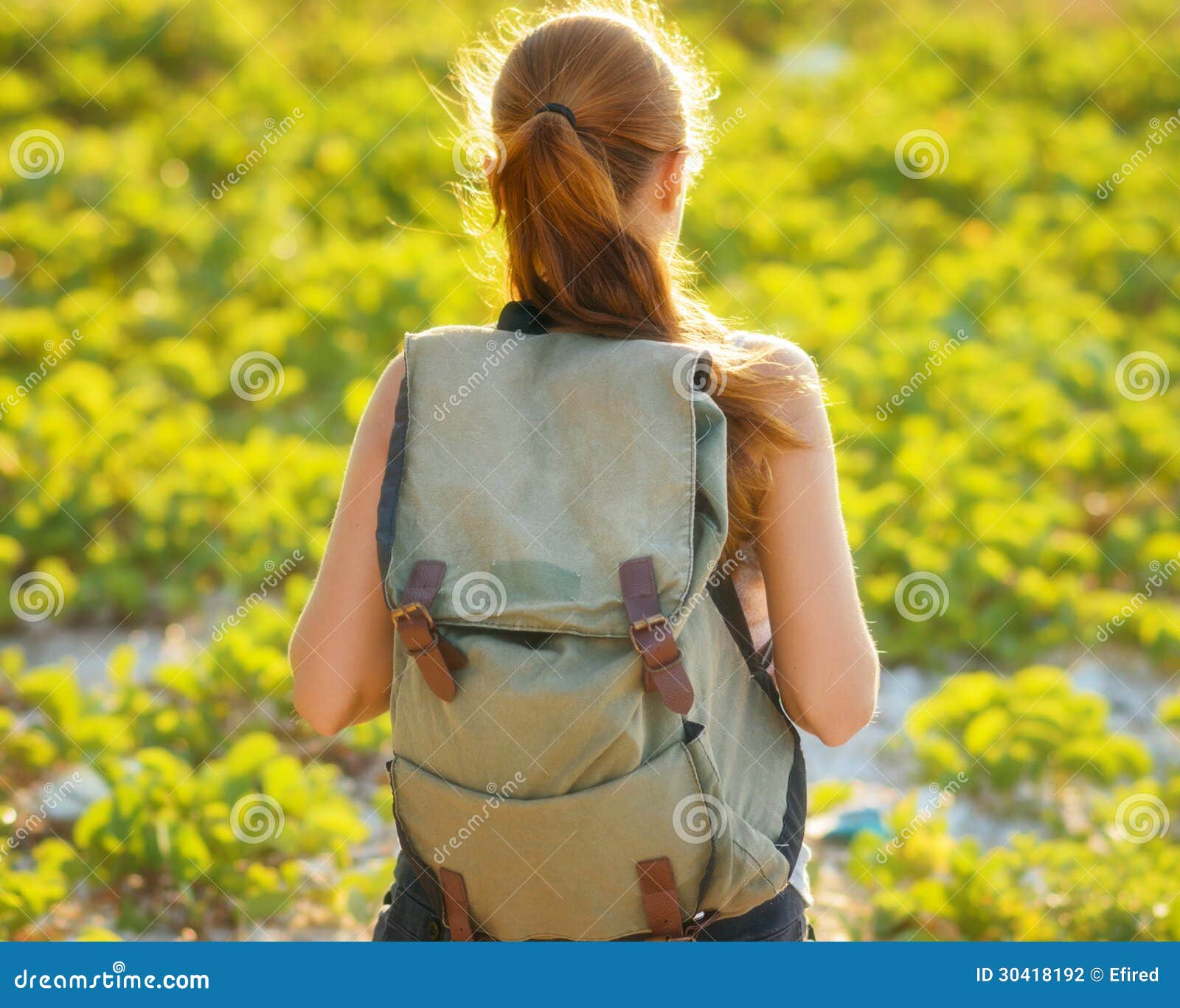 Young Woman Hiking with Backpack Stock Photo - Image of happy, mountain ...