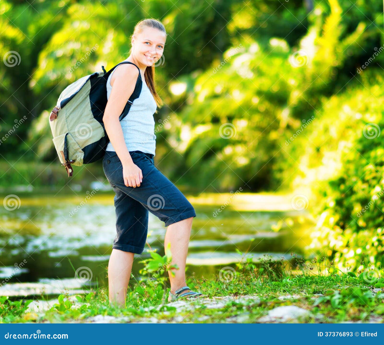 Young Woman Hiking with Backpack Stock Image - Image of lifestyle, girl ...