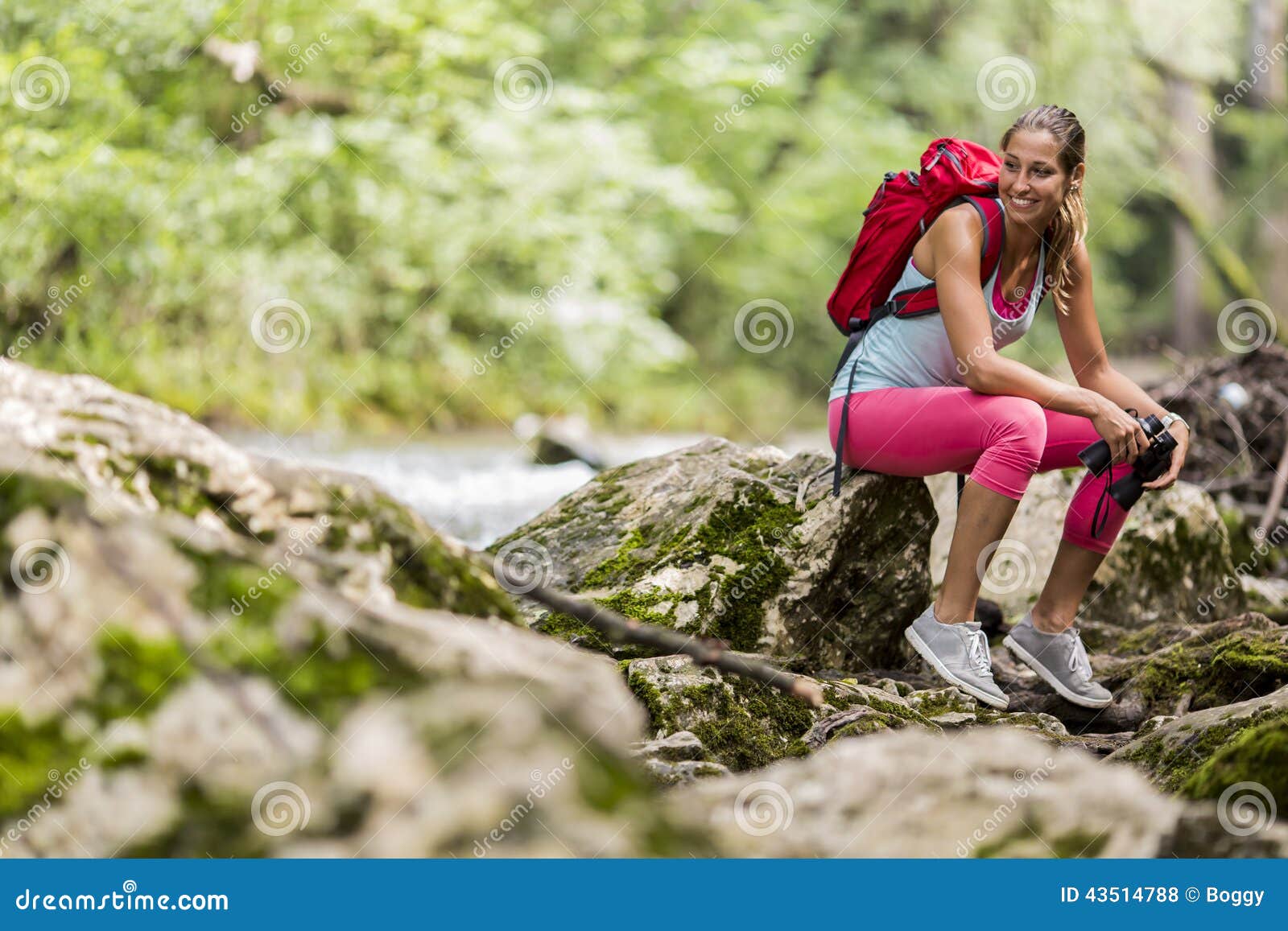 Young Woman Hiking in Forest Stock Photo - Image of fresh, river: 43514788