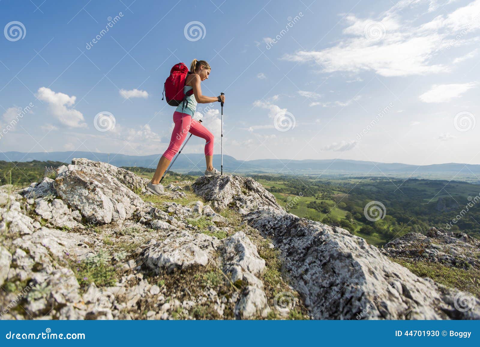 Young Woman Hiking on Mountain Stock Photo - Image of freedom, hiker ...