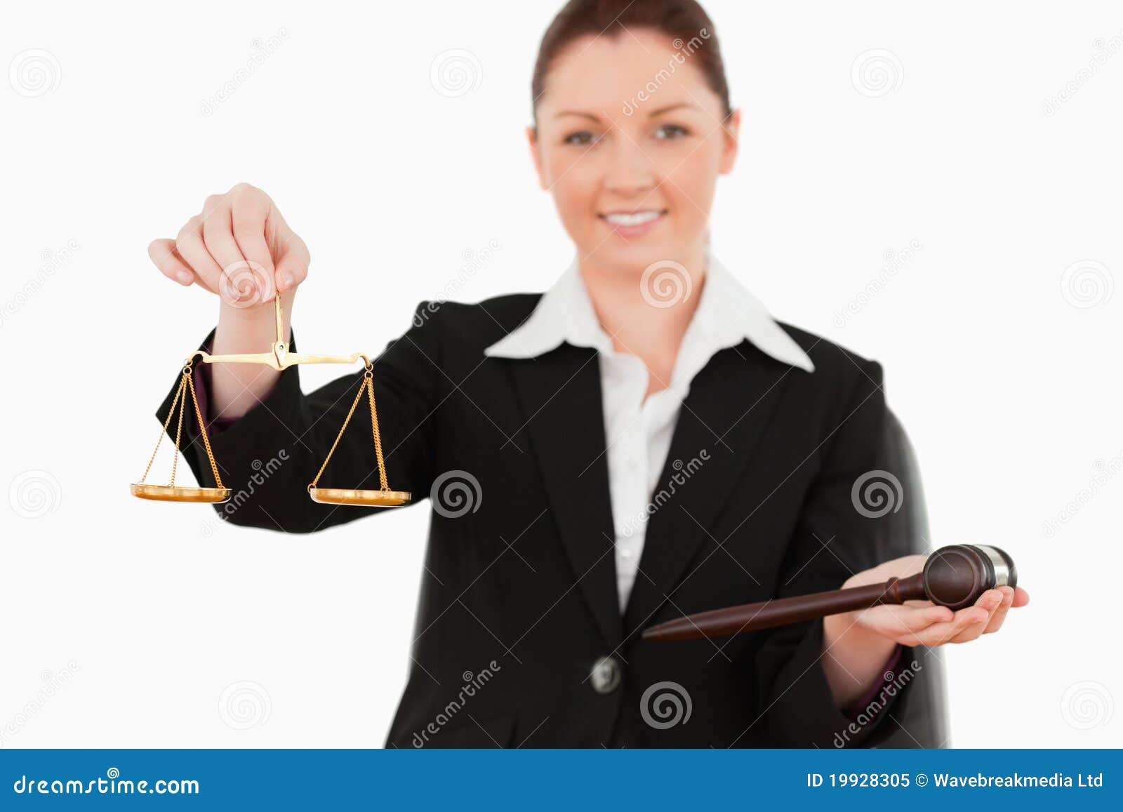 Young Woman Holdind the Justice Symbols Stock Image - Image of hammer ...