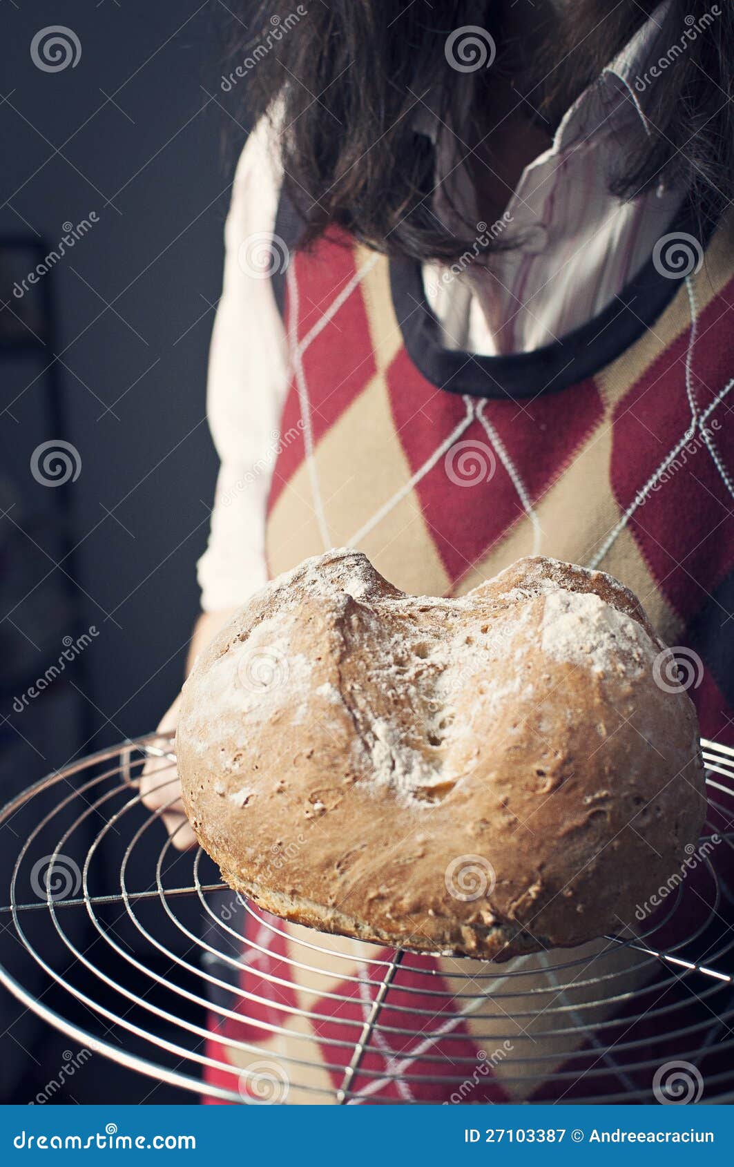 Young Woman Holding Artisan Bread Stock Image - Image of artisan, grid ...