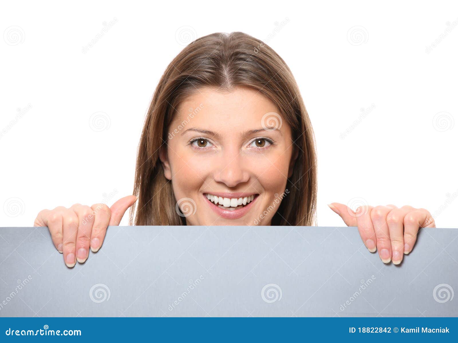 Young Woman Holding a Banner Stock Photo - Image of business, brunette ...