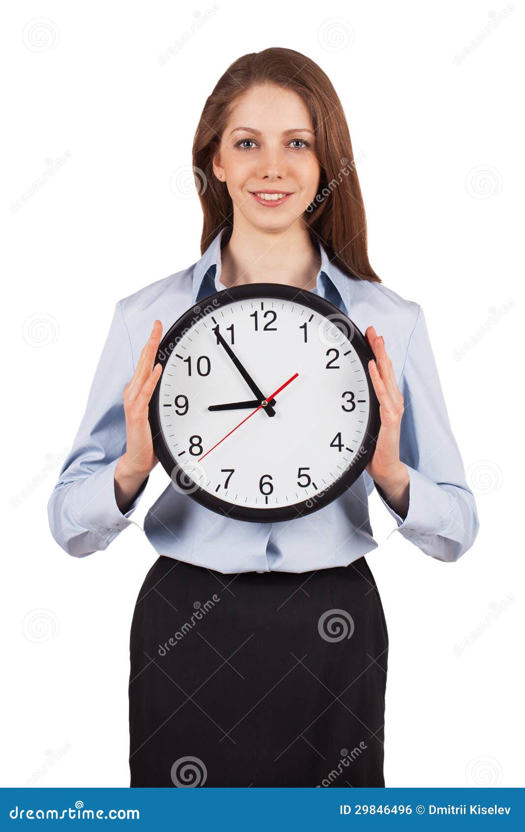 Young Woman Holding a Round Clock Stock Photo - Image of circle, look ...