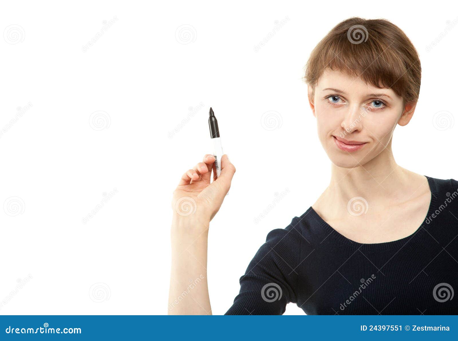 Young Woman Holding Black Marker Stock Image - Image of hand, space ...