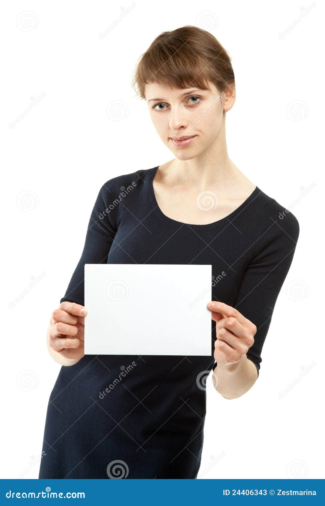 Young Woman Holding Blank Sheet of Paper Stock Image - Image of closeup ...