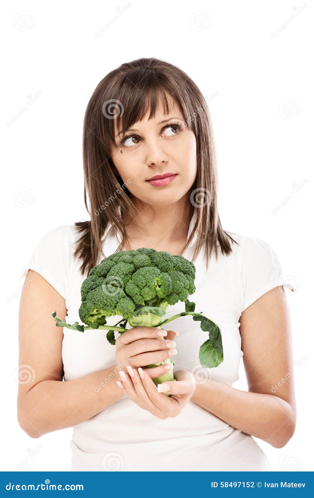 Young Woman Holding Broccoli Stock Photo - Image of looking, diet: 58497152
