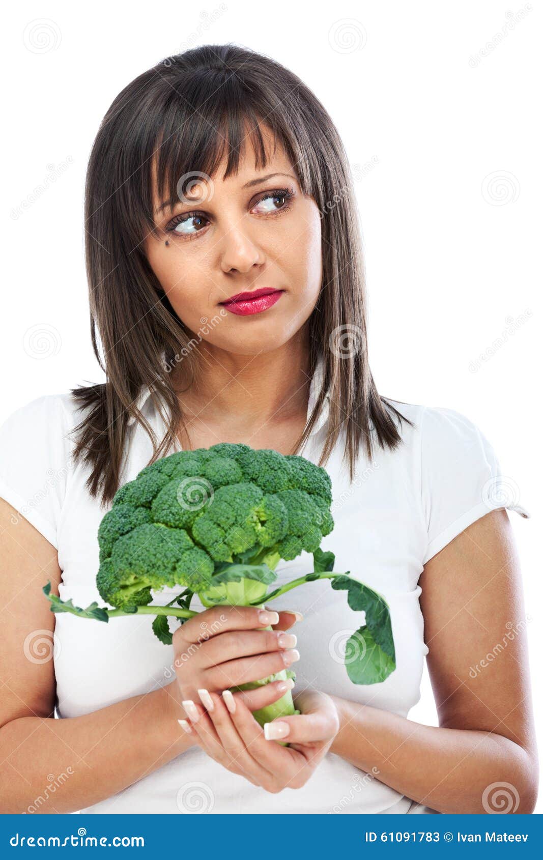 Young Woman Holding Broccoli Stock Image - Image of away, food: 61091783