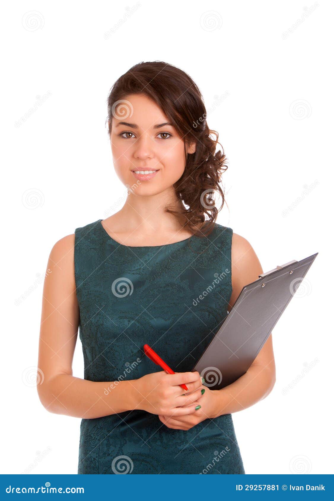 Young Woman Holding Clipboard Stock Image - Image of adult, studio ...