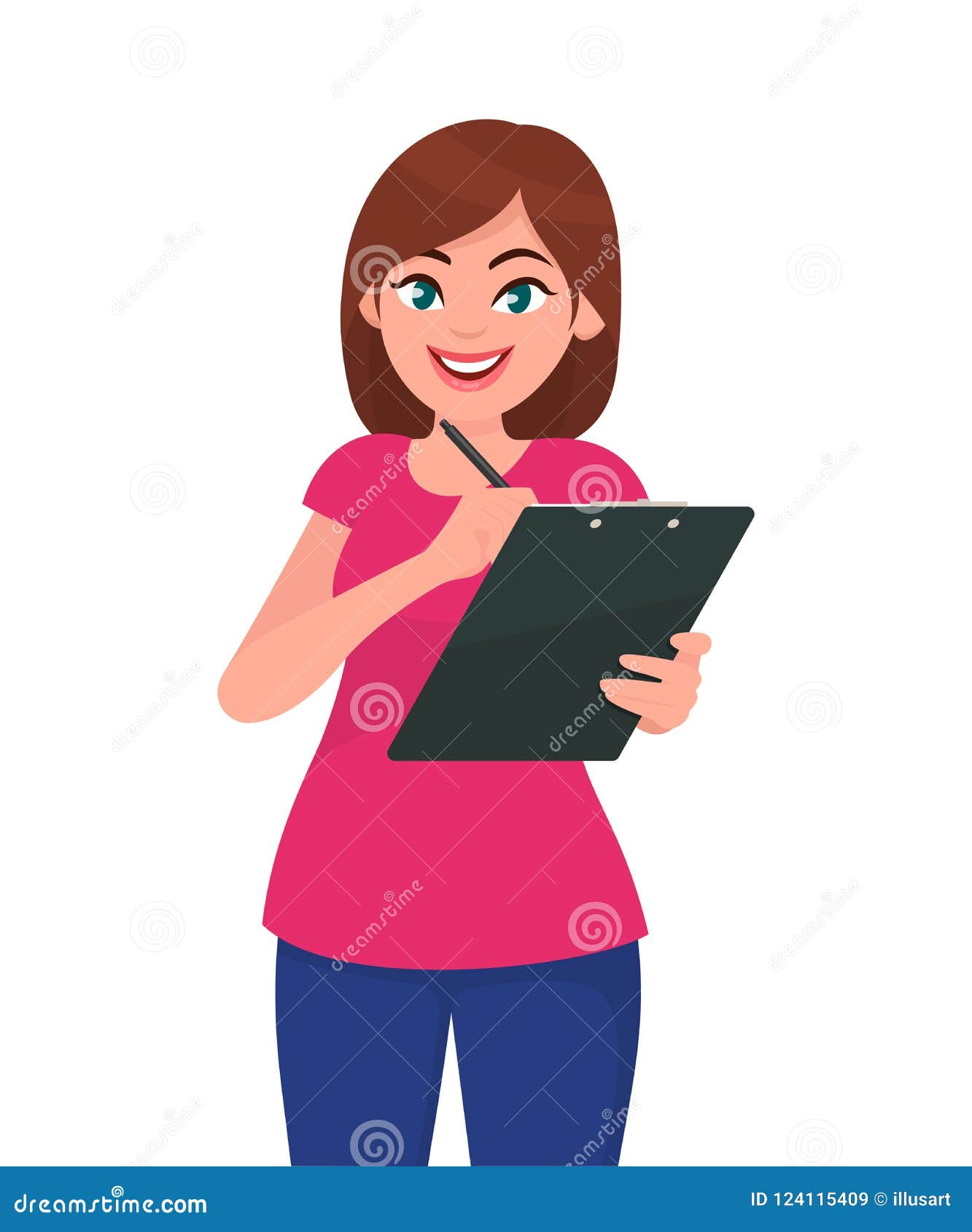 Young Woman Holding Clipboard and Writing. Girl Writing a Report ... Young Woman Holding Clipboard and Writing. Girl Writing a Report ...