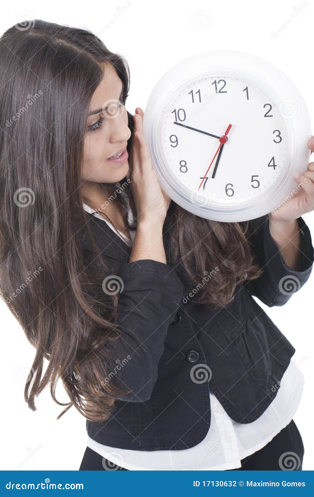 Young Woman Holding a Clock Stock Photo - Image of fashion, portrait ...