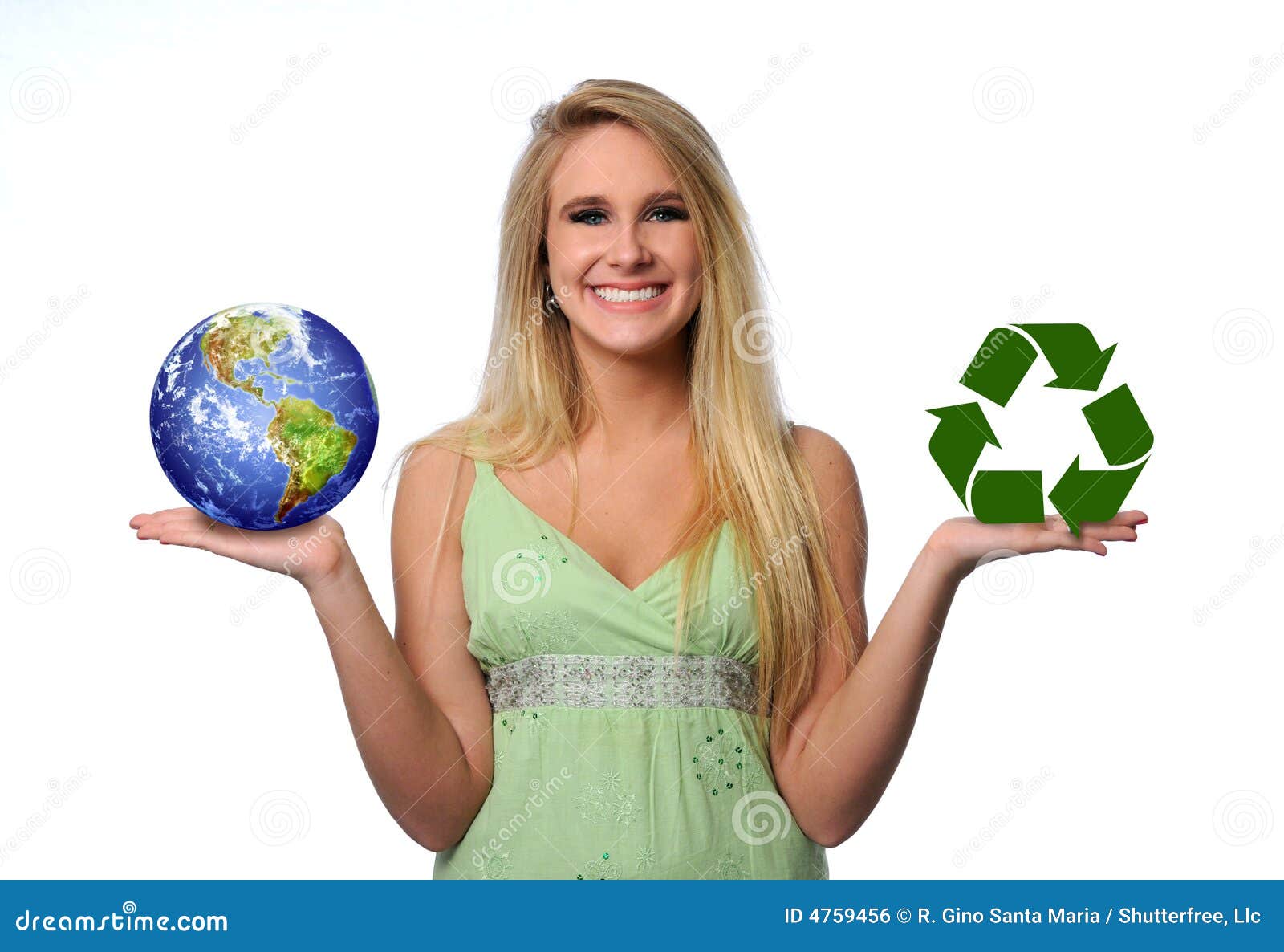 Young Woman Holding Earth and Recycle Logo Stock Photo - Image of ...