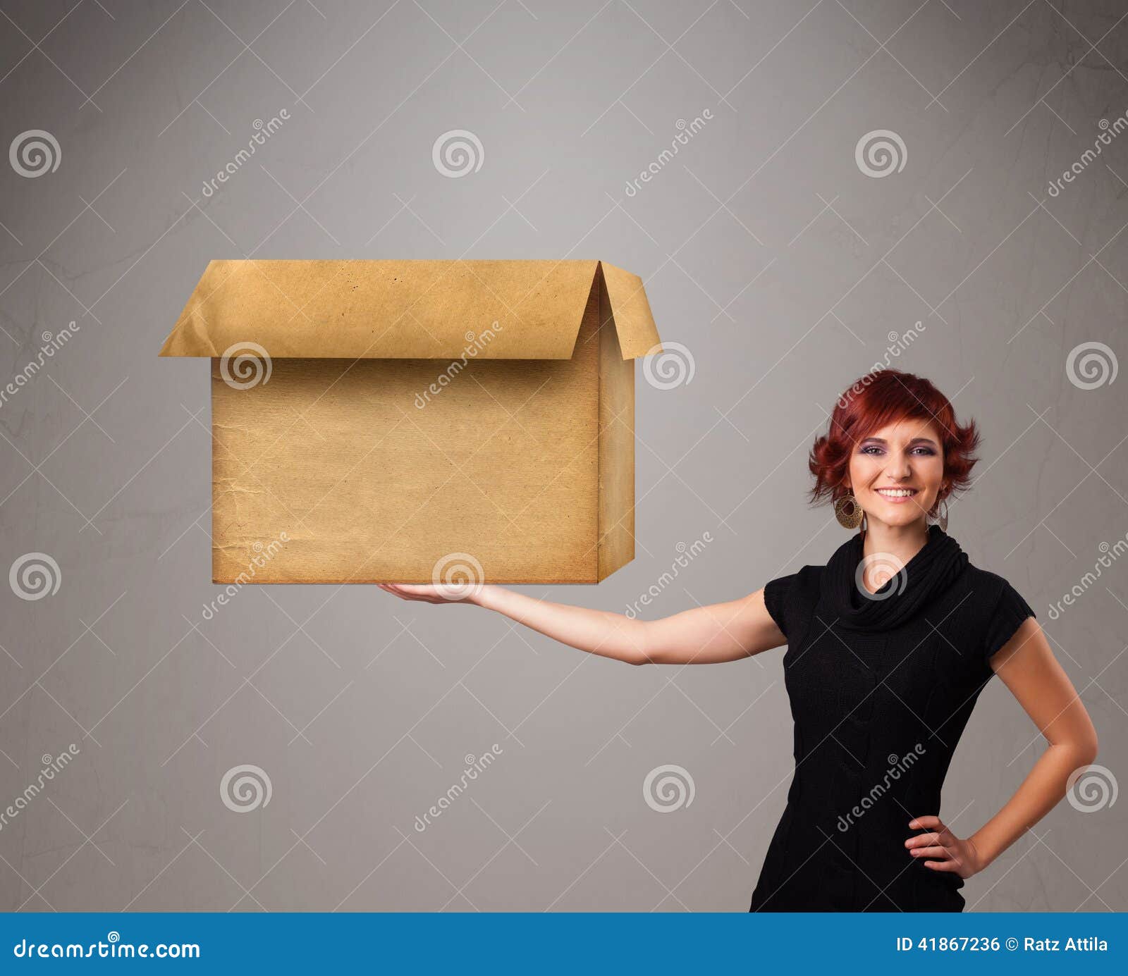Young Woman Holding an Empty Cardboard Box Stock Photo - Image of ...