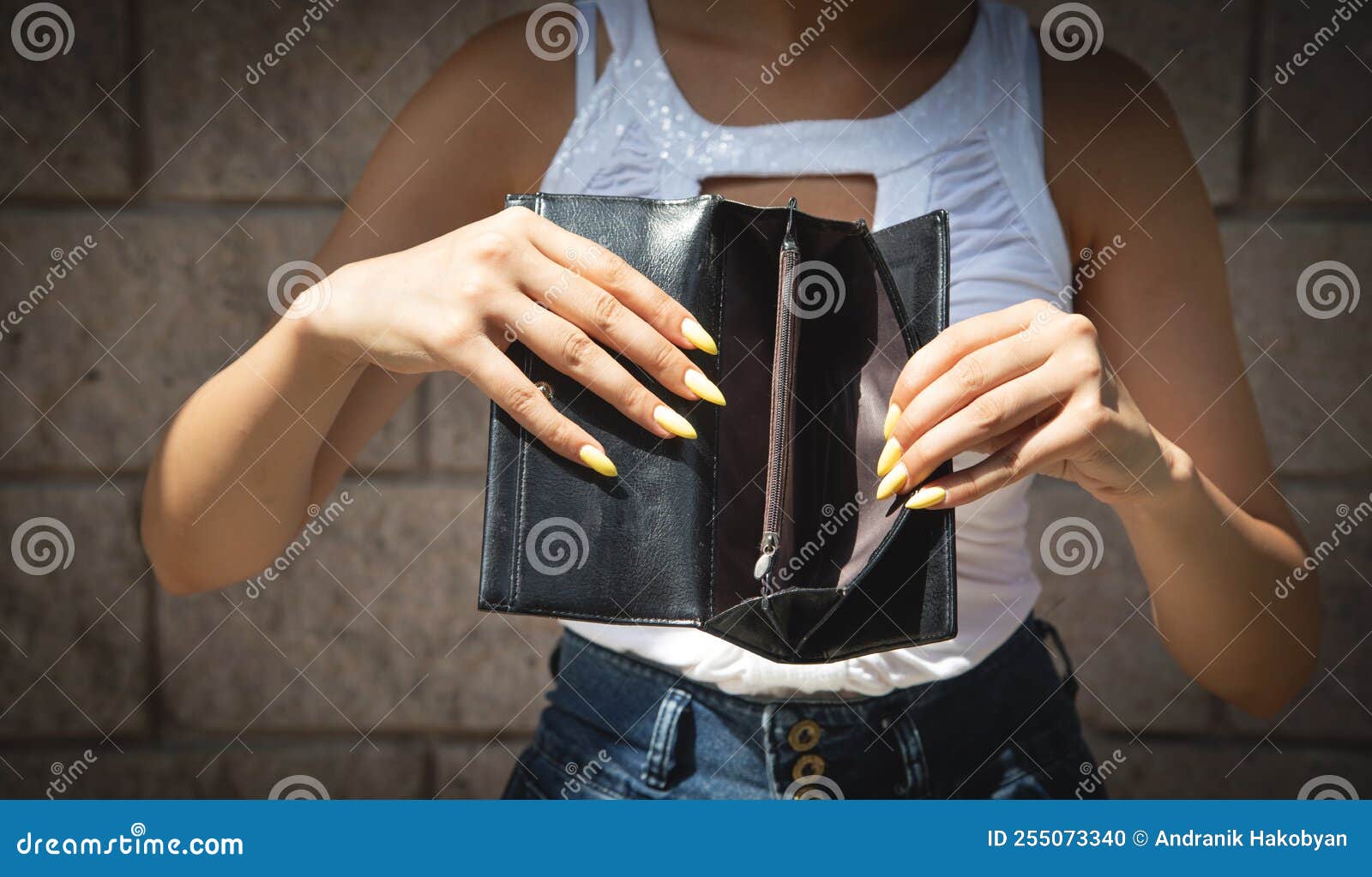 Young Woman Holding Empty Wallet. No Money Stock Photo - Image of ...